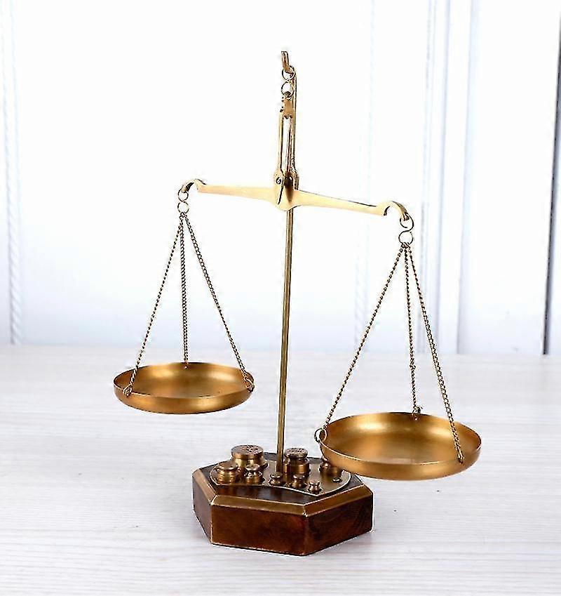 Handmade Lacquerware Retro Brass Balance Craft Scale Solid Wood Base ...