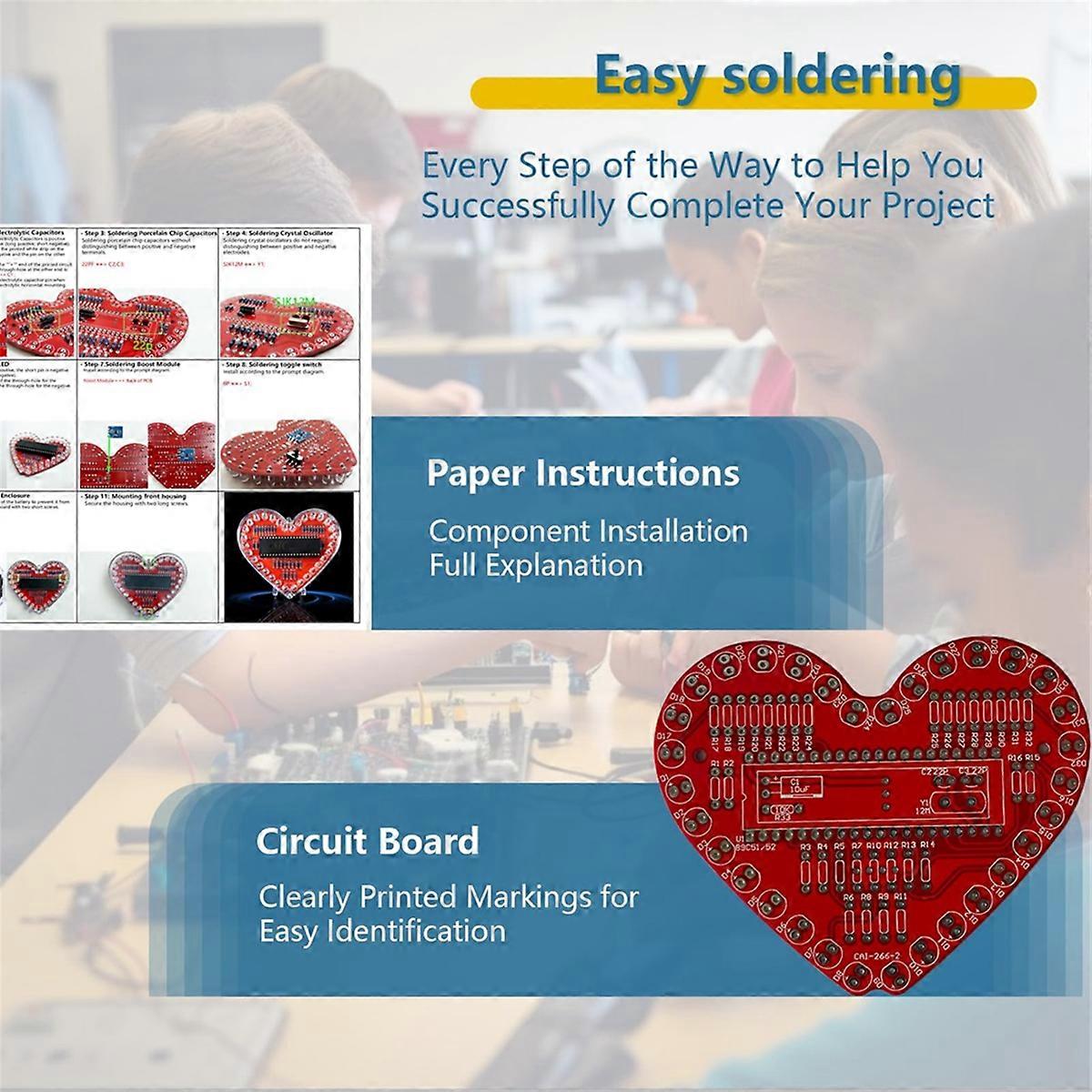 Soldering Practice Kit, Heart Shaped LED Light Soldering Project RGB LED DIY Electronic Kit for ...