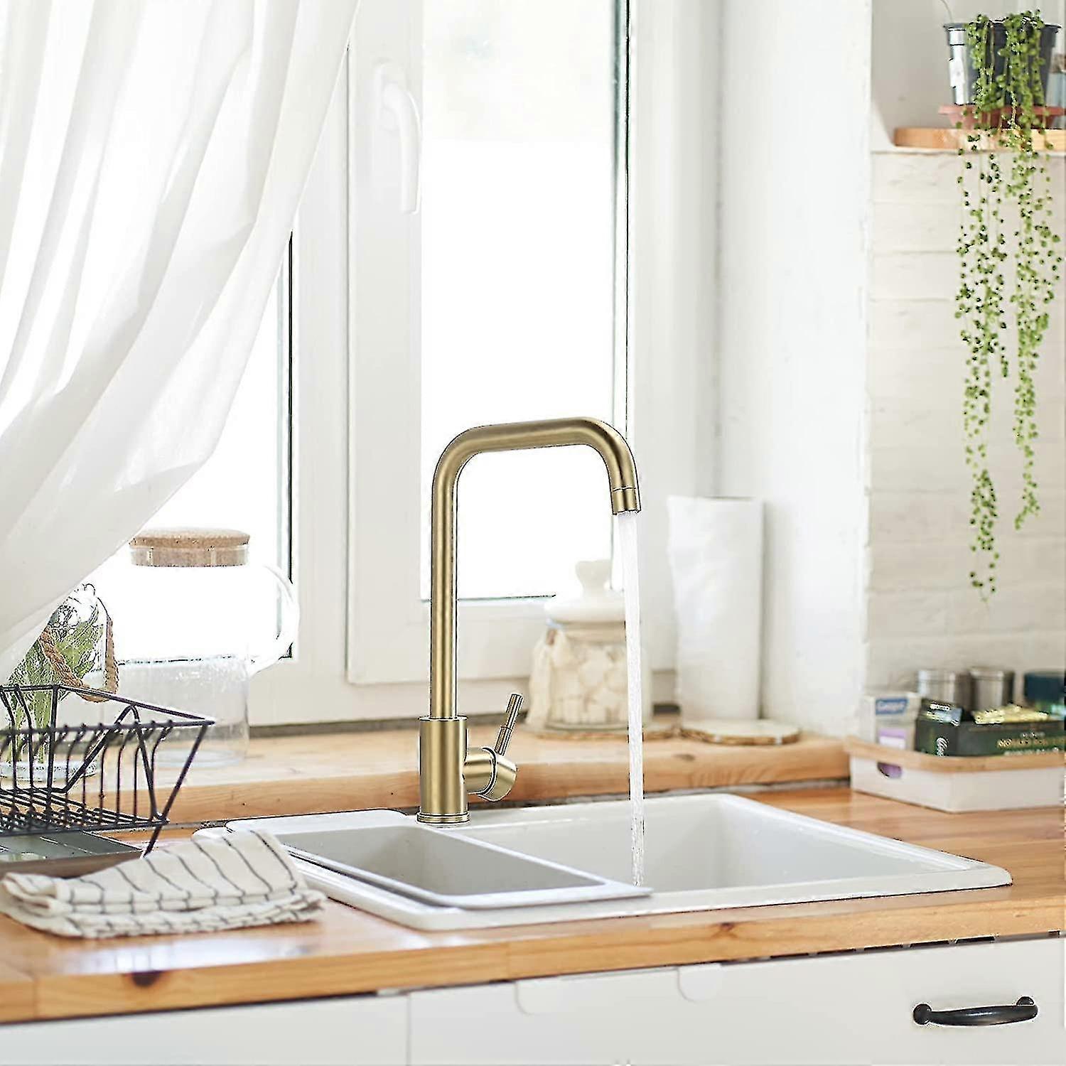 Brushed Gold Kitchen 7-shape, 360 Rotatable Sink Mixer Tap With ...