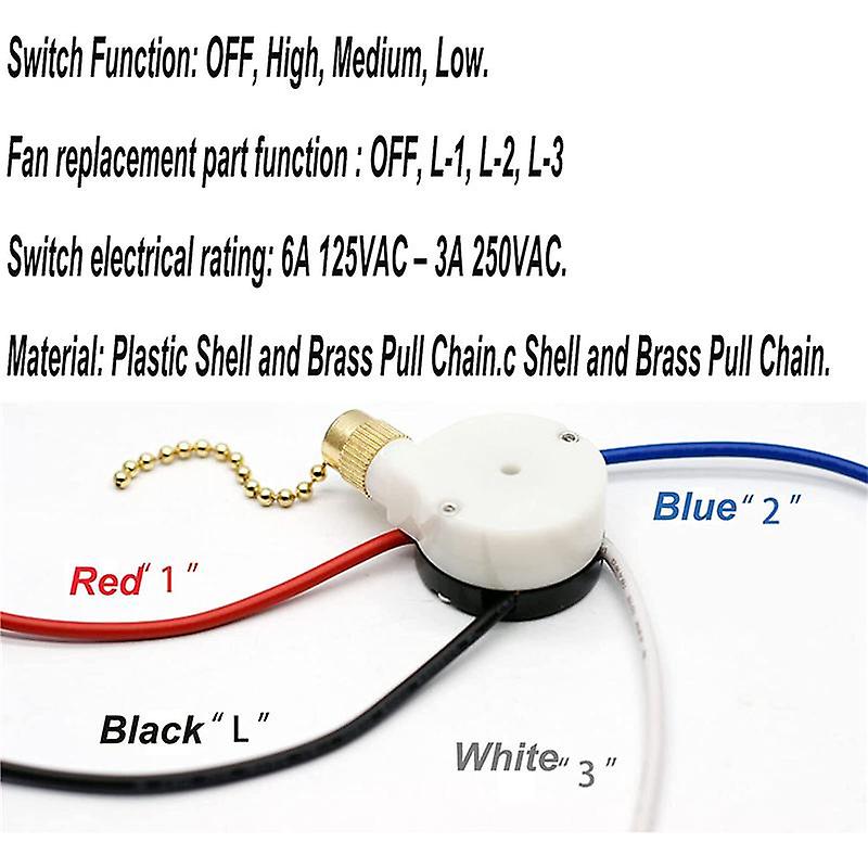 1pcs Ceiling Fan Lights Switch Zingear Ze-208s E89885 3 Speed 4 Wire ...