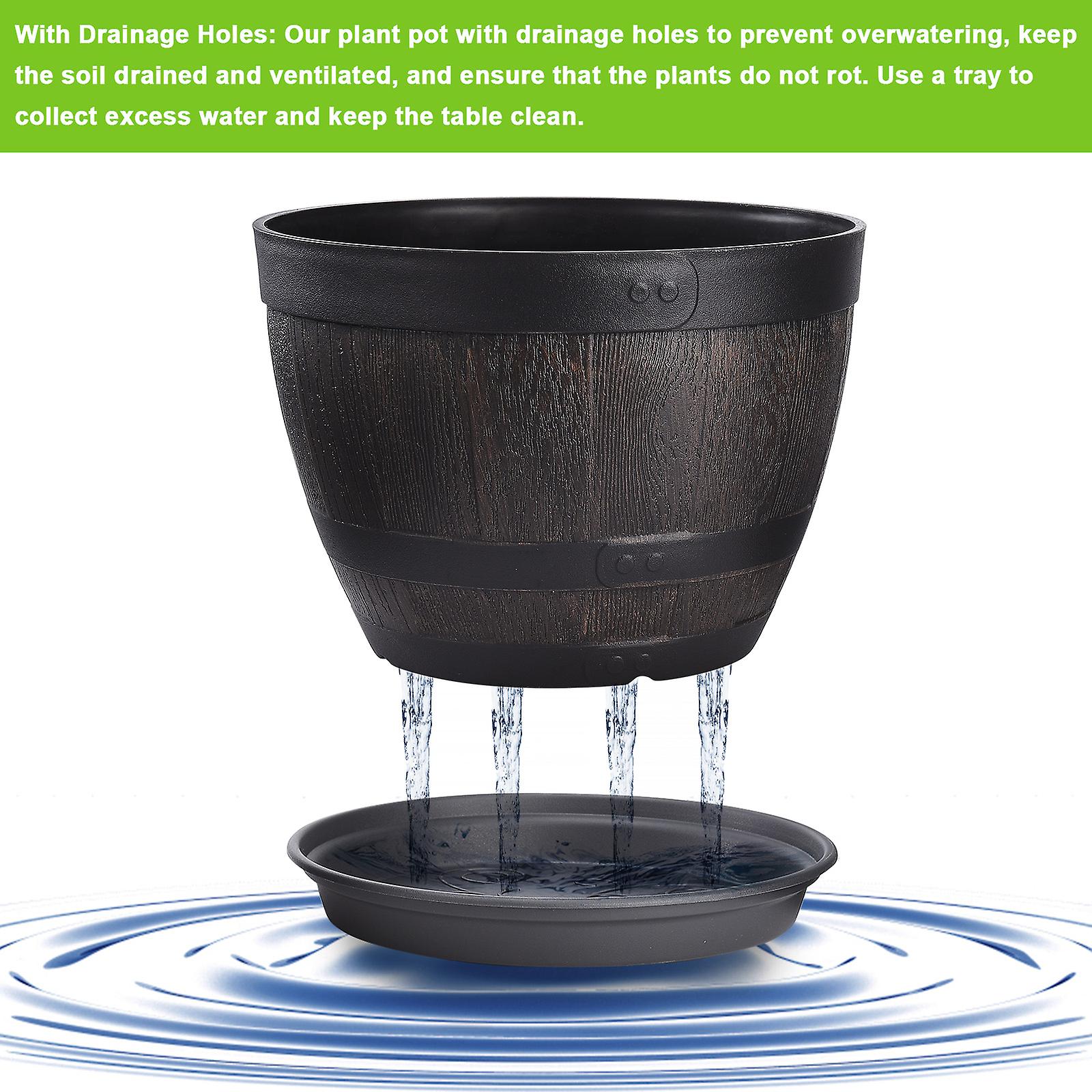 Resin Plant Flower Pot With Drain Hole And Saucer - Small Vintage Wine ...