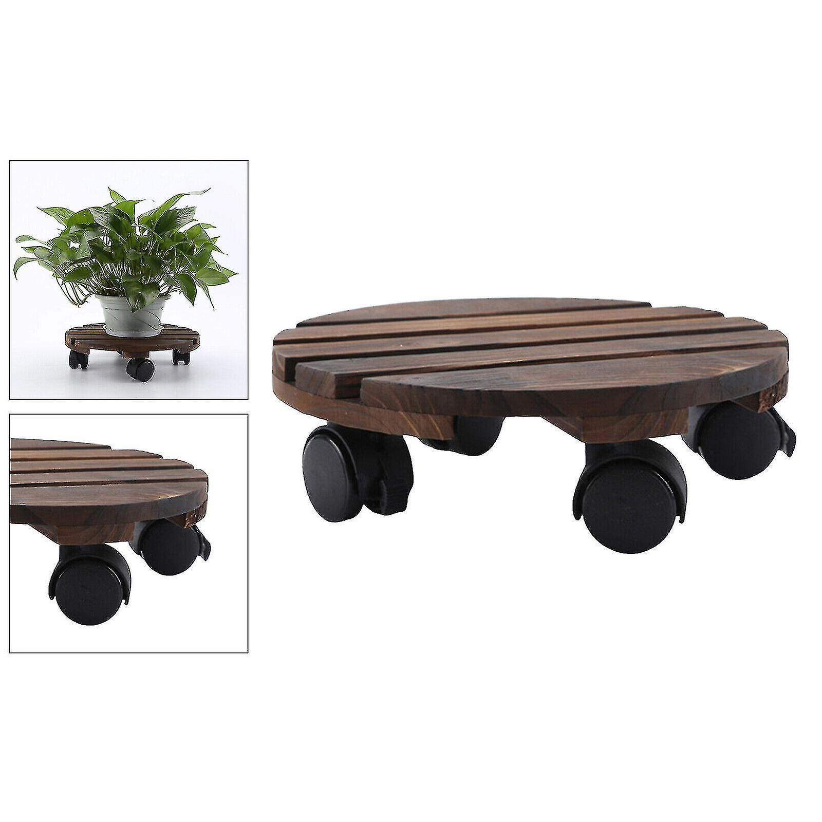 Movable Plant Stand Round Flower Pot Wooden Trolley Mover With Wheels ...