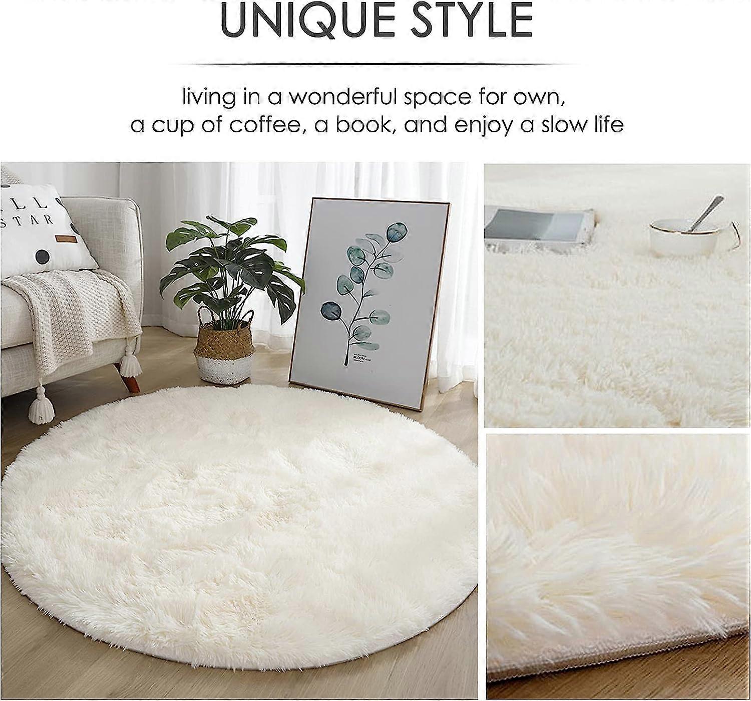 MIEMIE 5.3x5.3 Soft White Round Area Rug for Bedroom Modern Fluffy ...