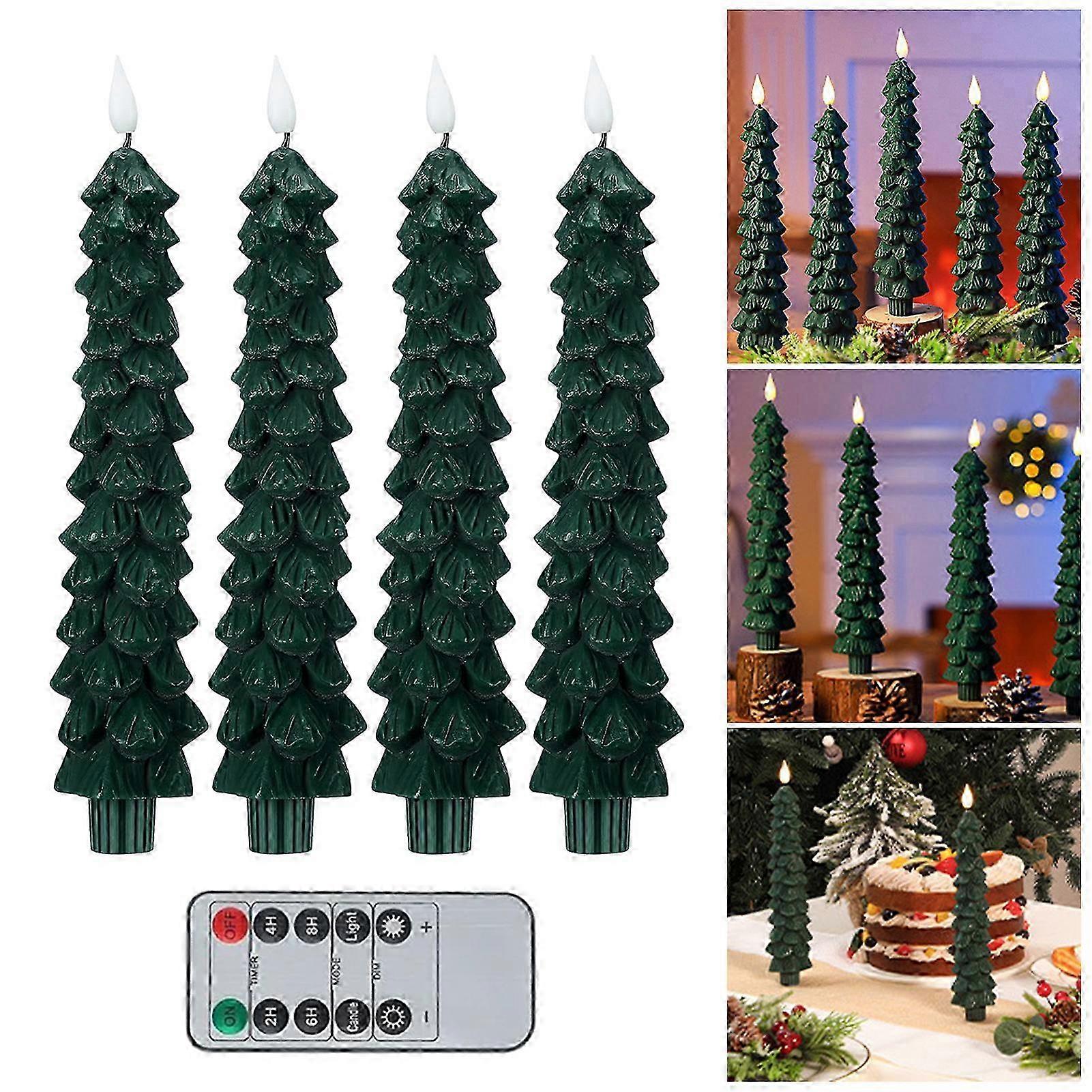 4 Pcs Flameless Candle Light LED Christmas Tree Shaped Candles with 3D ...