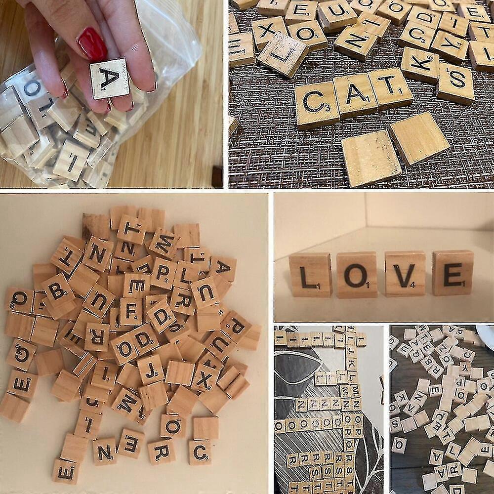 100pcs Wooden Alphabet Tiles Black Letters For Crafts Wood Digital ...