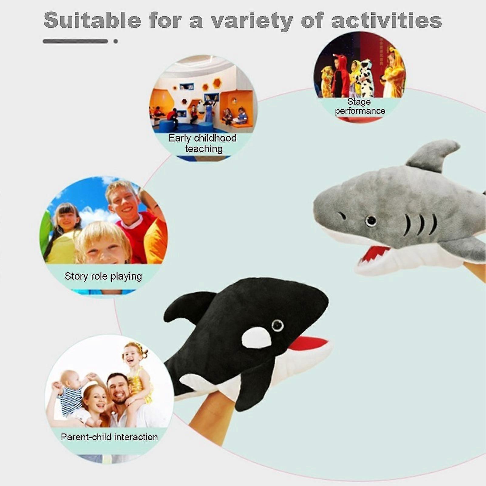 Plush Sea Animal Hand Puppet Movable Mouth Shark Whale Turtle Octopus ...