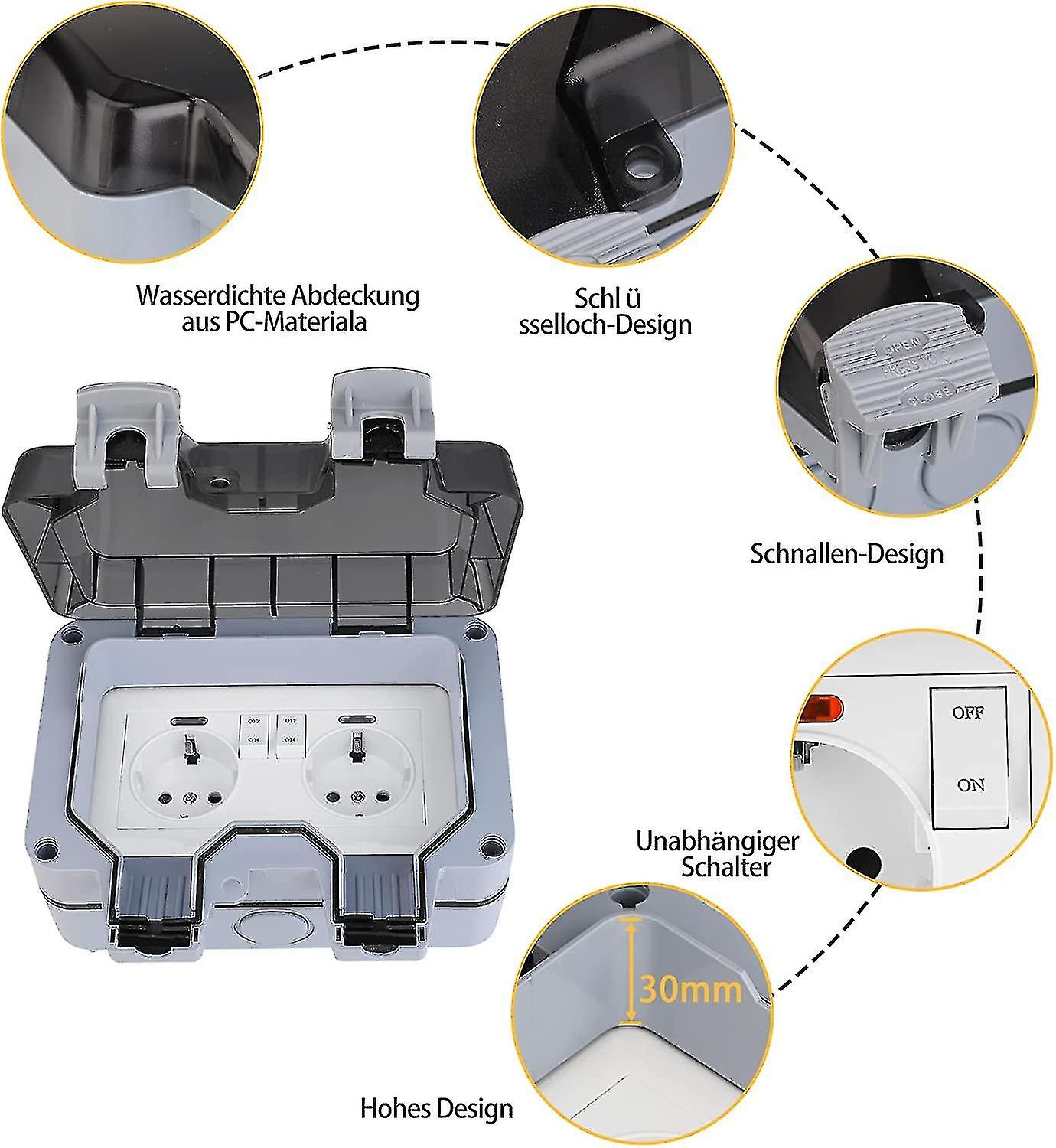 Outdoor Socket Outlet Surface-mounted, Ip66 Weatherproof Thickened Wall ...