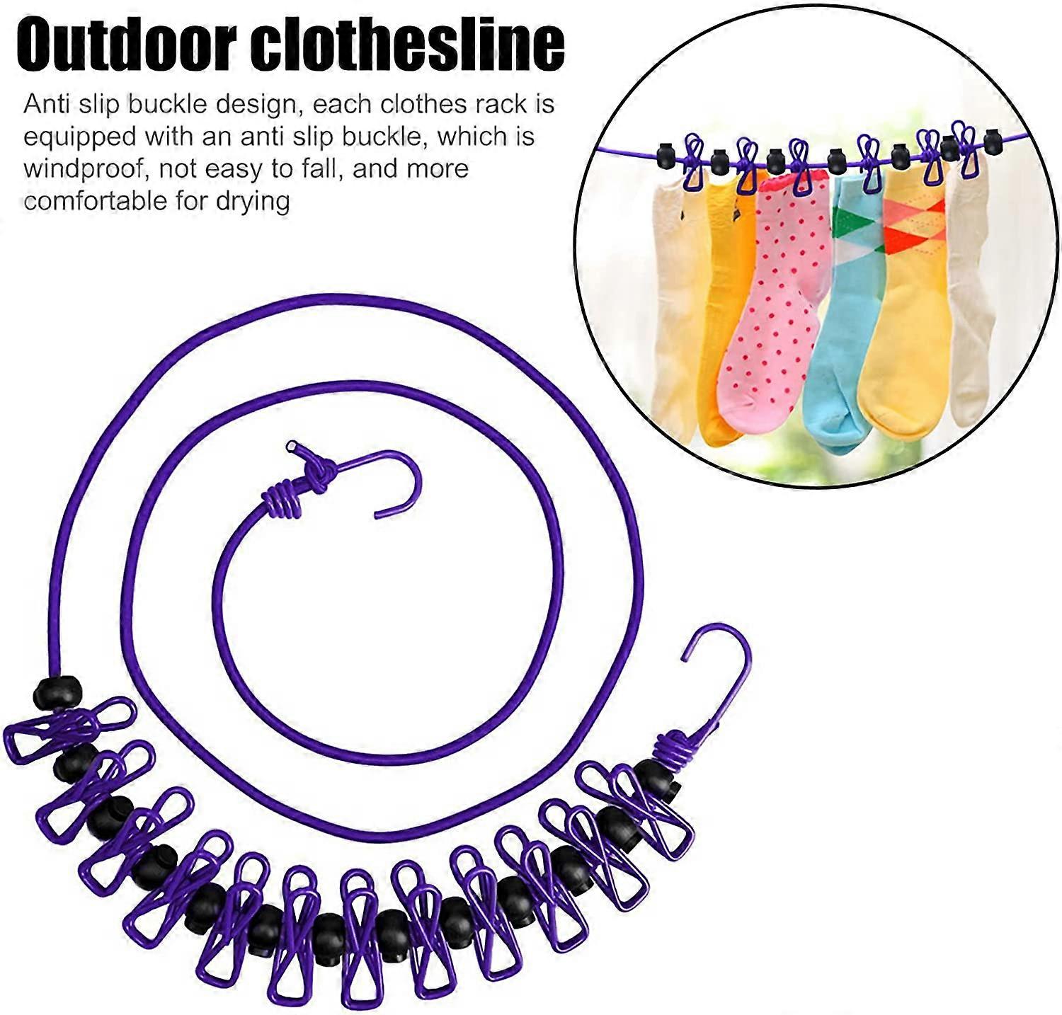 Outdoor Clothesline with Clips,2pcs Adjustable(Purple, Blue) | Fruugo UK