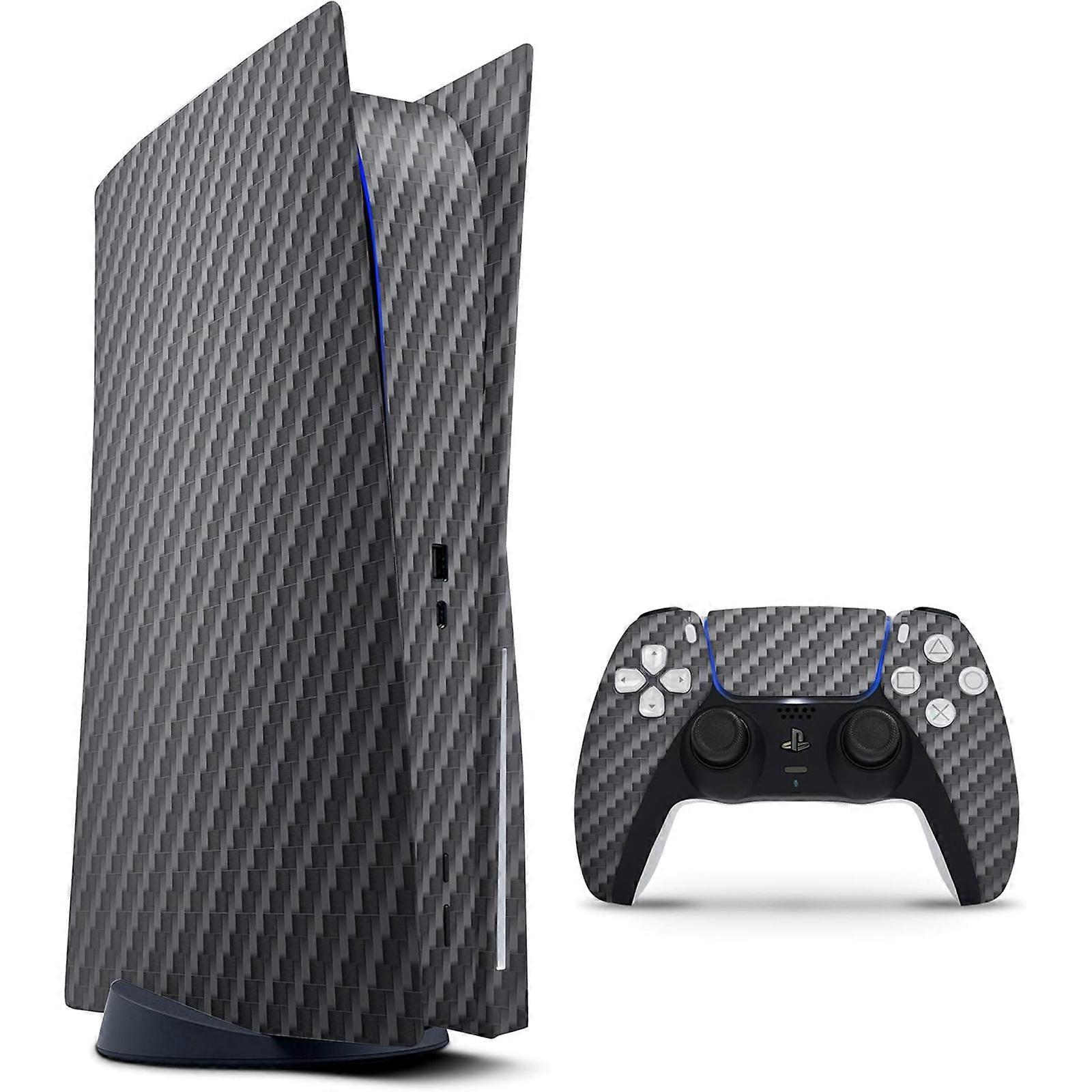 for PS5 Slim Textured Black Carbon Fiber, Full-Body Cover Wrap Decal ...