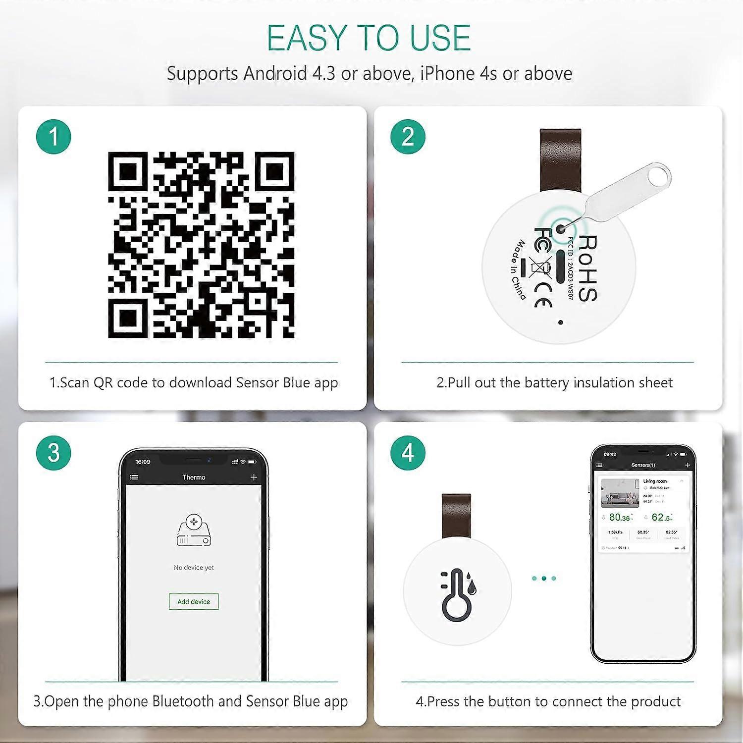 Wireless Humidity And Temperature Sensor Mini With Data Export And ...