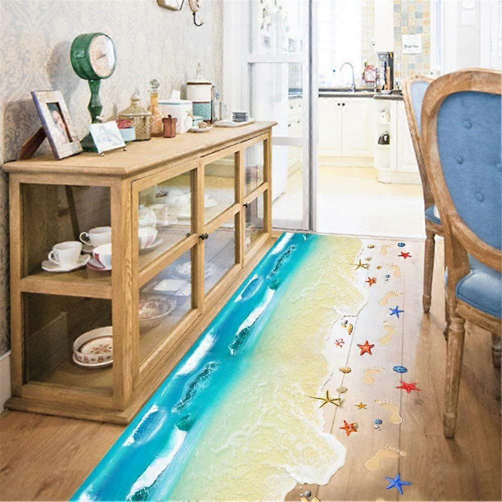 Heytea 3D Vivid Blue Sea Beach Floor Stickers Decal Skirting Line ...