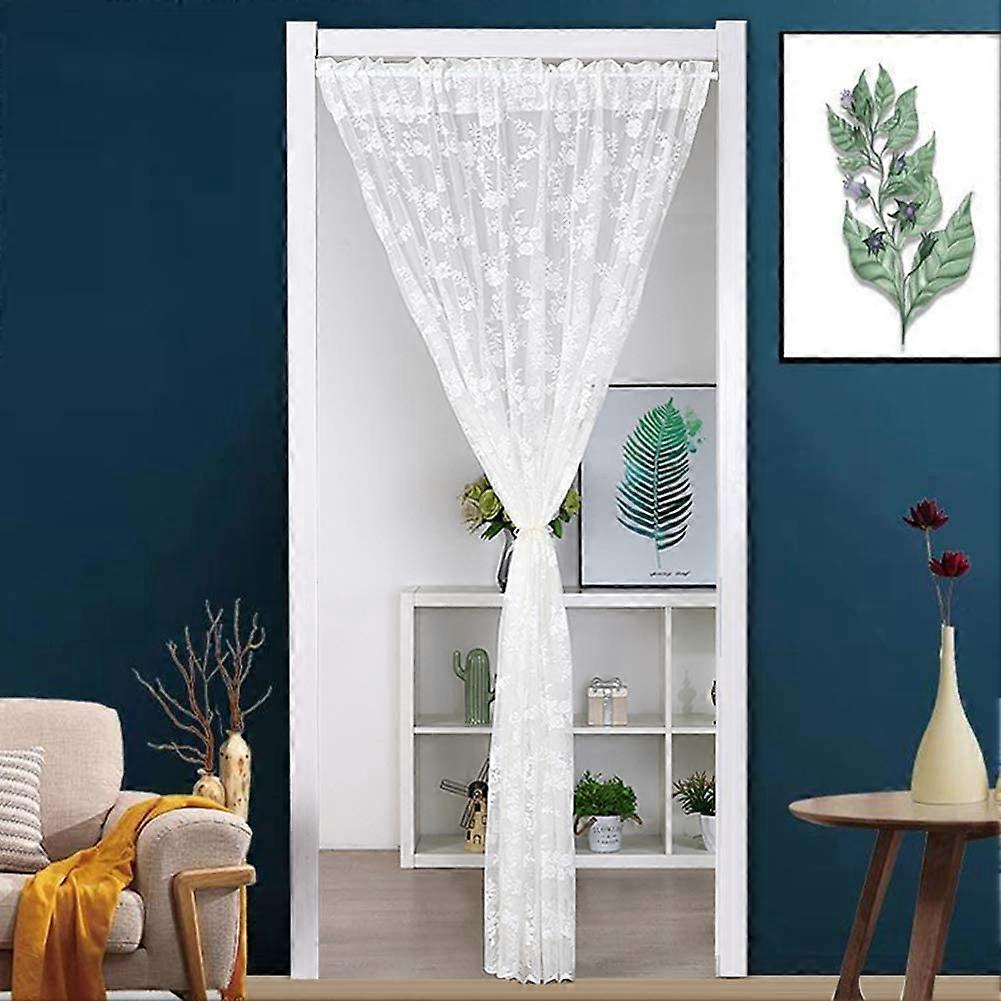 Rod Pocket Lace Sheer Half Curtain White Mesh Room Divider 36 Inch Long ...