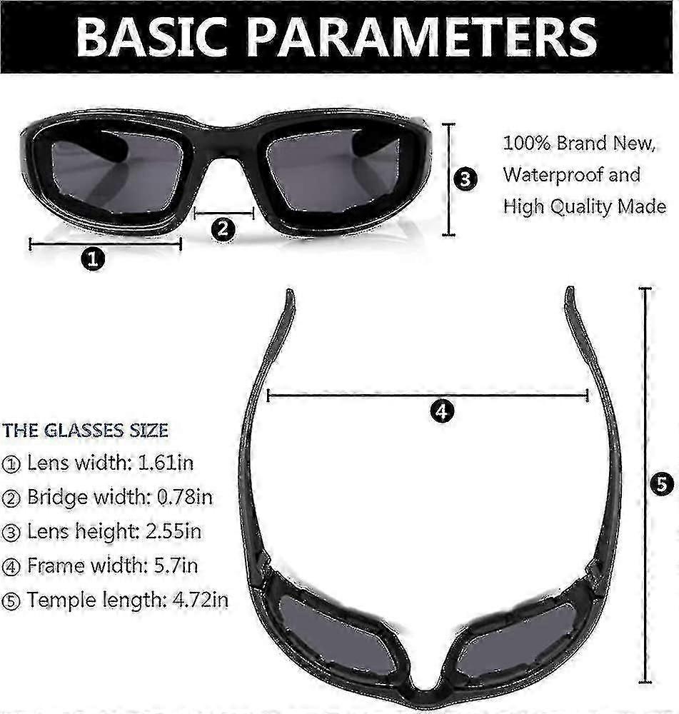 3 Pair Motorcycle Riding Glasses Padding Goggles Uv Protection ...