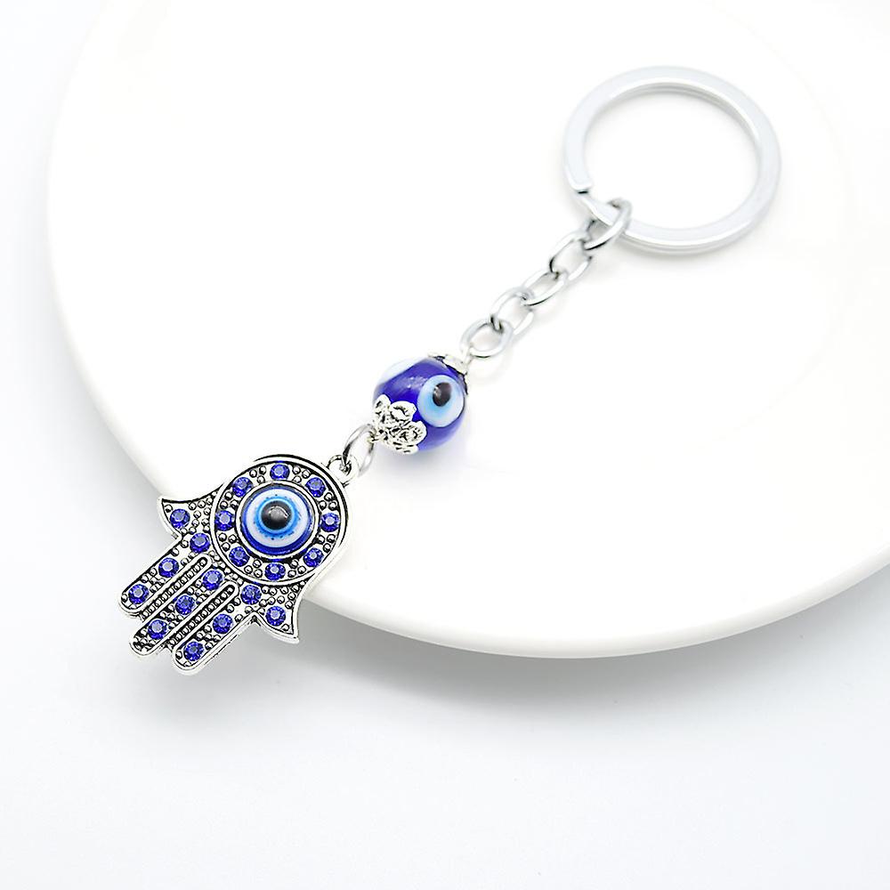 2 Pack Evil Eye Silver Hamsa Keychain Hand Fatima Protection Charm Key holder Good Luck Keychain ...