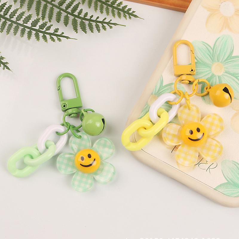Smiley Face Flower Sunflower Color Lattice Keychain Bell Backpack Key ...