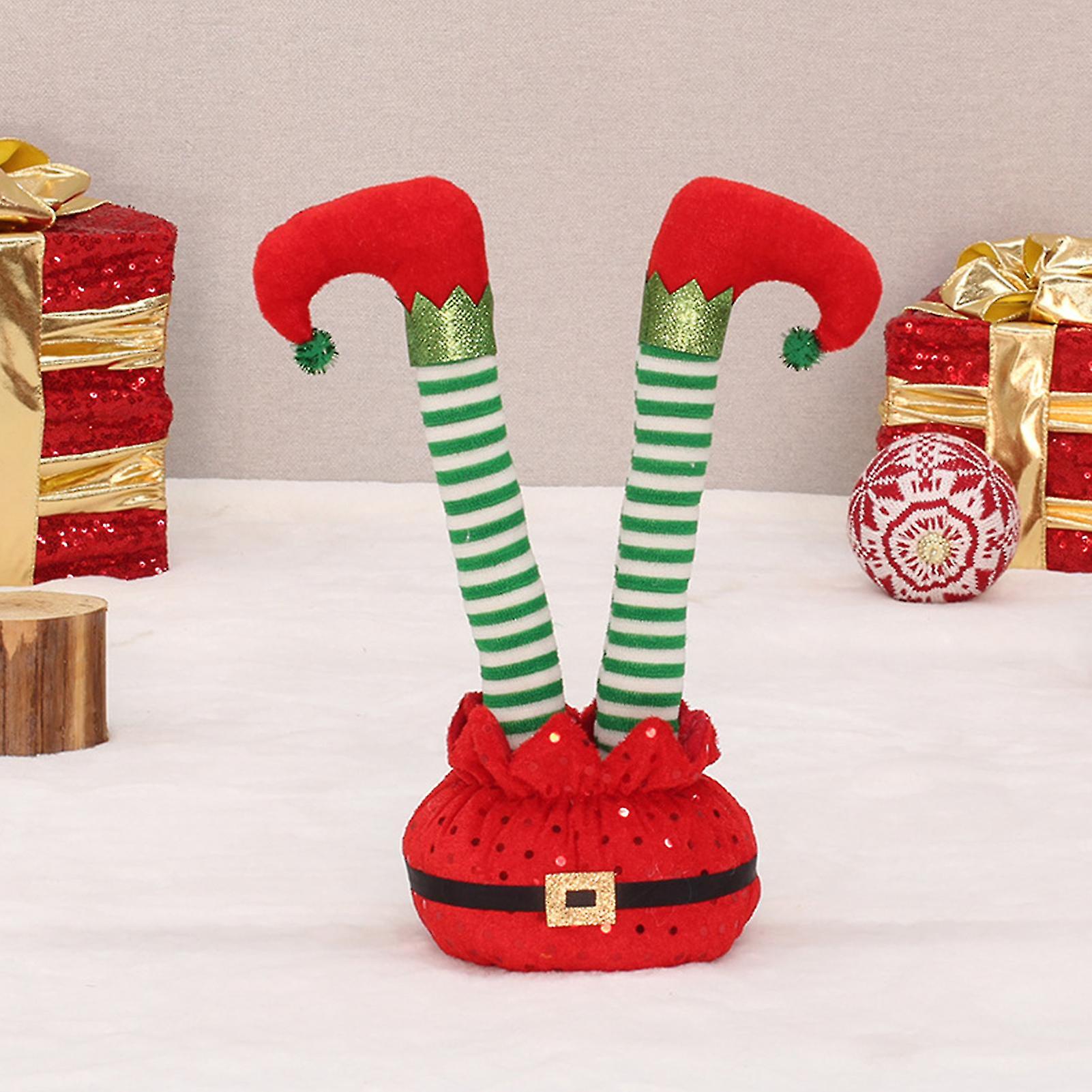 Christmas Elf Leg Decoration Upside-down Red Green White Stripped ...