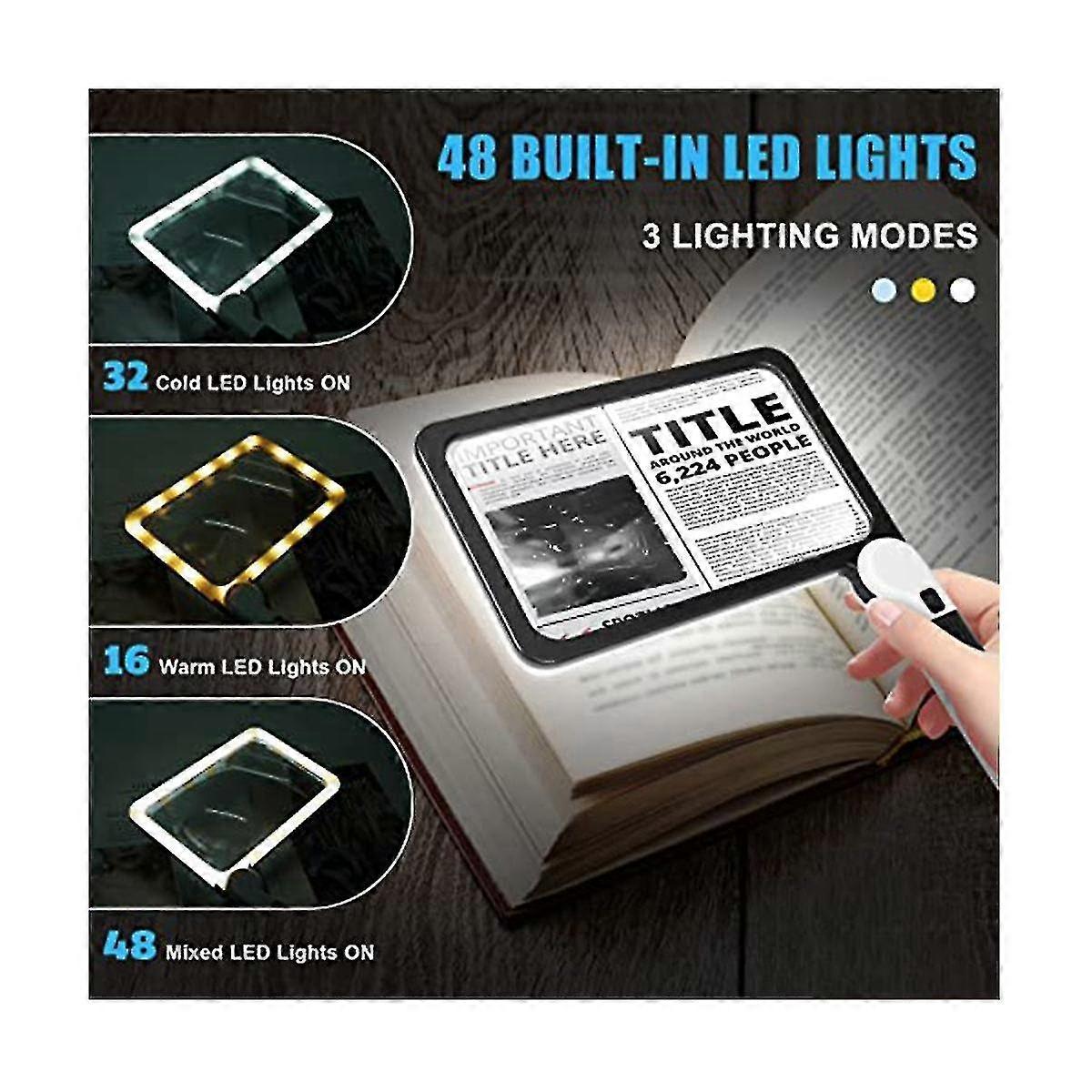 Full-Page 5X Magnifying Glass for Reading, Folding Lighted Magnifier ...