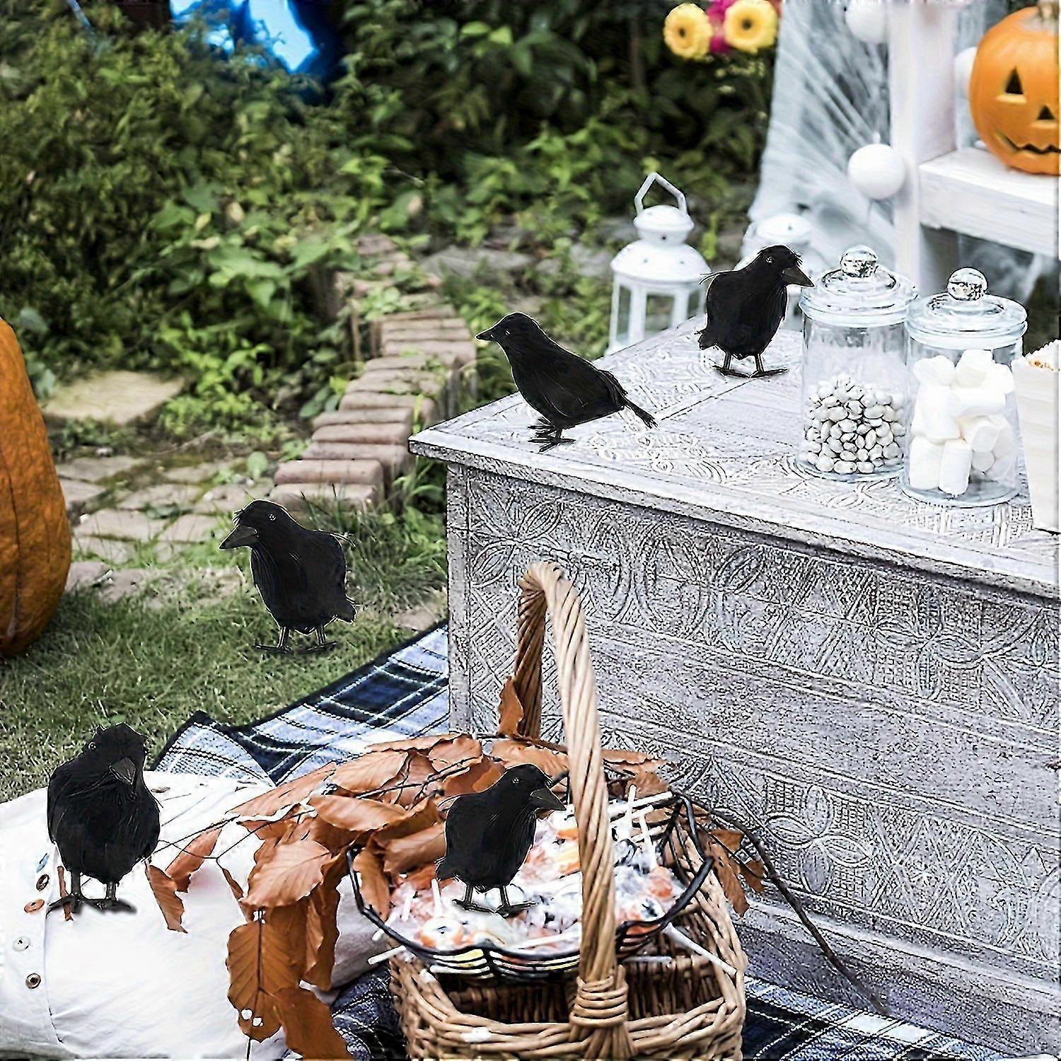 New Models6pcs Lifelike Feathered Black Crows - Handcrafted Halloween ...