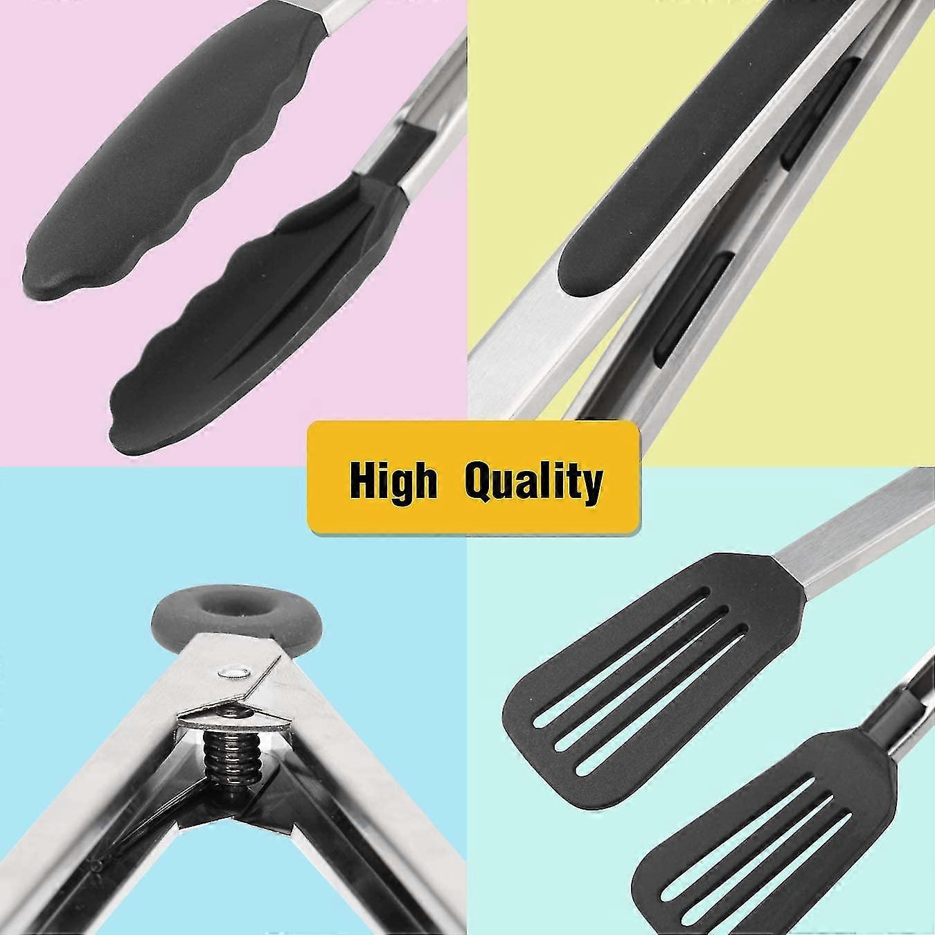 Barbecue Tongs Stainless Steel Set 22 Cm Kitchen Tongs Silicone With ...