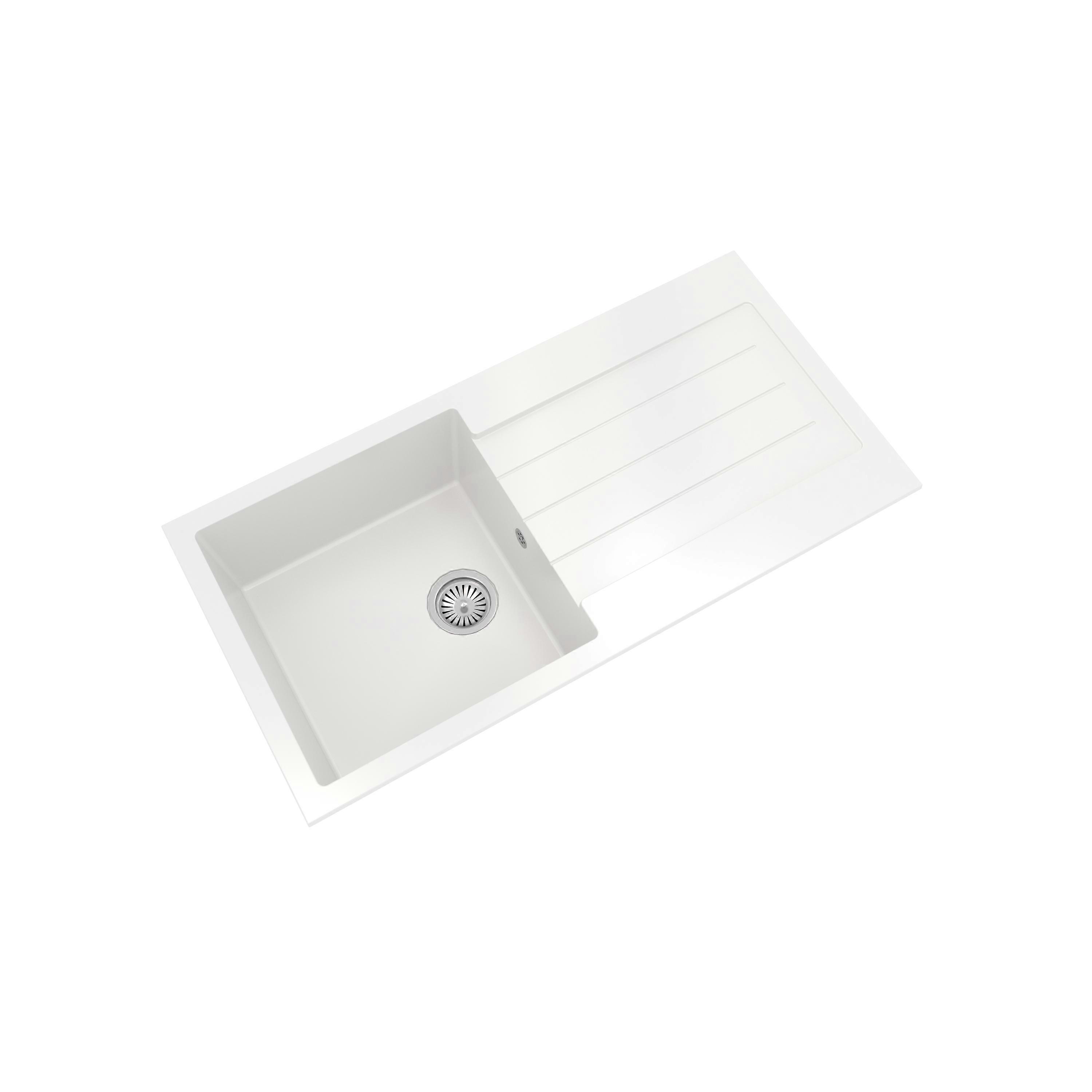 101cm Kitchen Single Bowl Composite Inset Sink with Overflow & Drainer ...