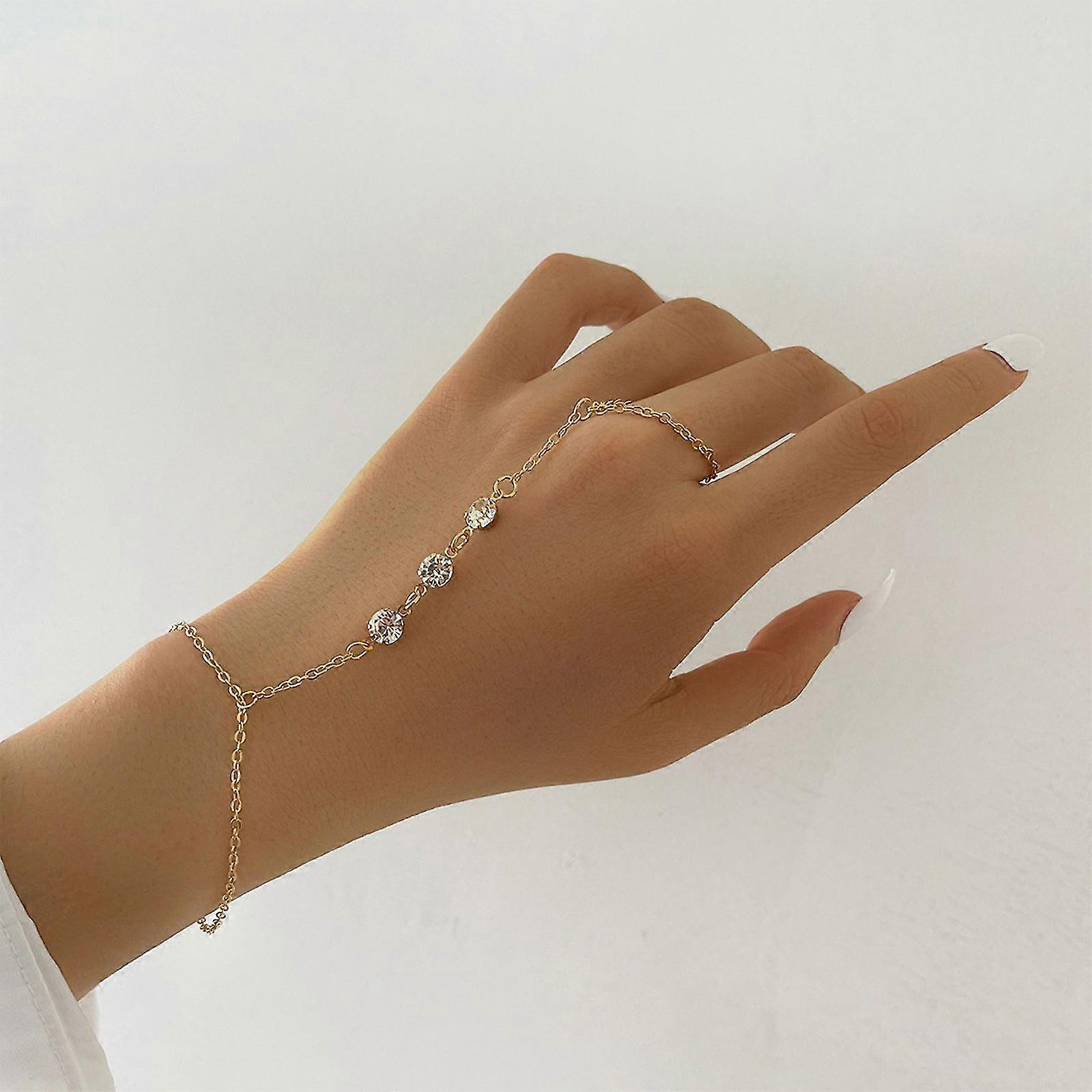 Glinting Crystal Hand Harness Bracelet Linked Finger Bracelet Finger ...