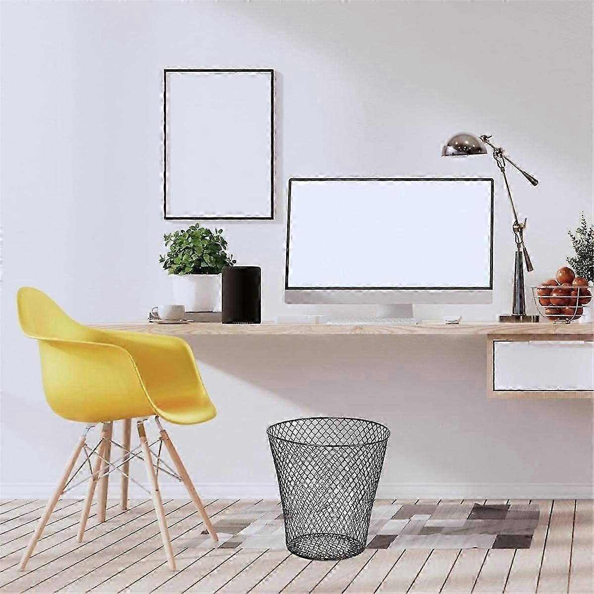 Round Wastepaper Basket, Wire Mesh Desk Metal Trash Can Recycling Trash ...