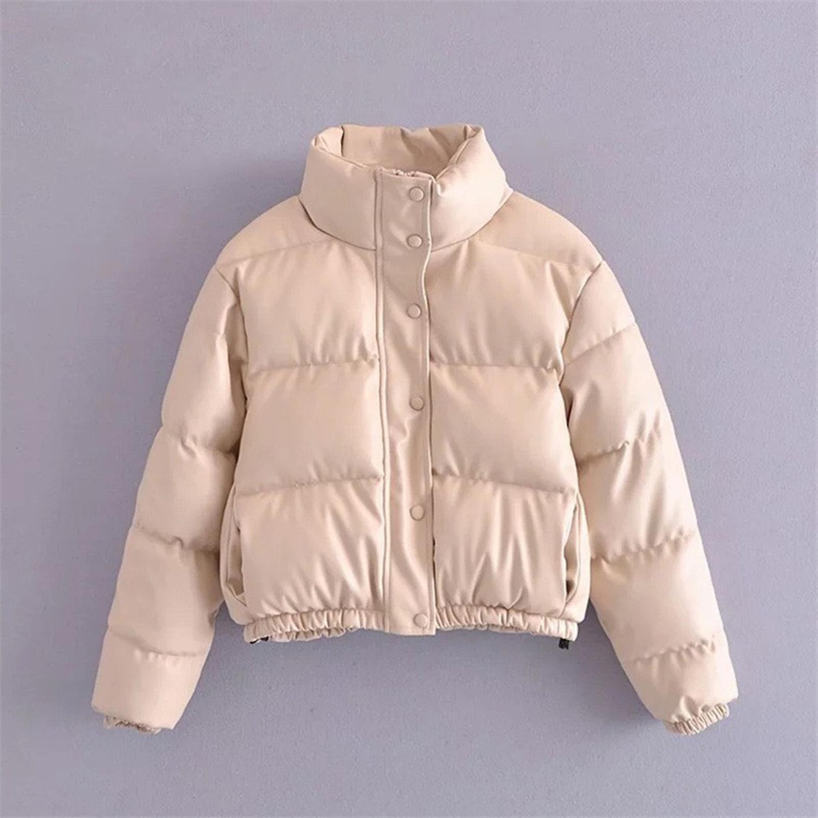 Women Imitation Leather Cotton Jacket Autumn And Winter Solid Color ...