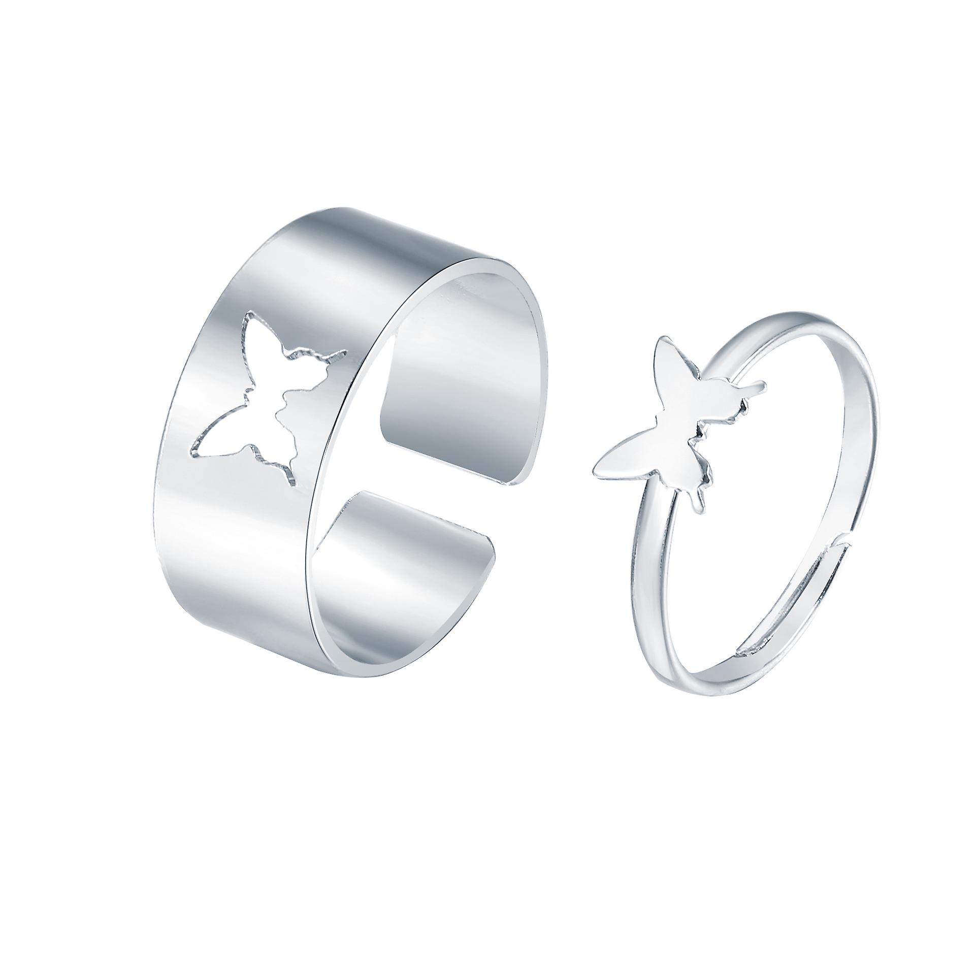 2 pcs Butterfly Rings for Women Matching Rings for Couples Rings Silver ...