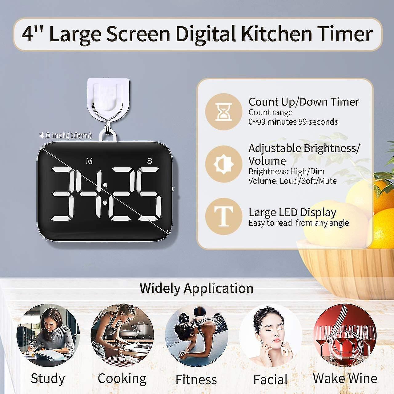Digital Kitchen Timer - Magnetic Countdown Count Up Timer With Large ...