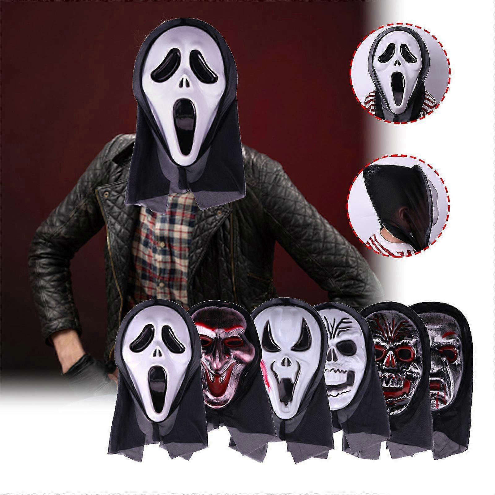 Mask With Shroud 2024 Halloween Scream Full Head Masks Scary Party ...
