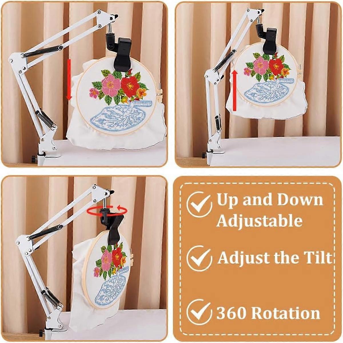 White Embroidery Stand Kit 8mm Hole Hand Embroidery Stand 360 Degree ...