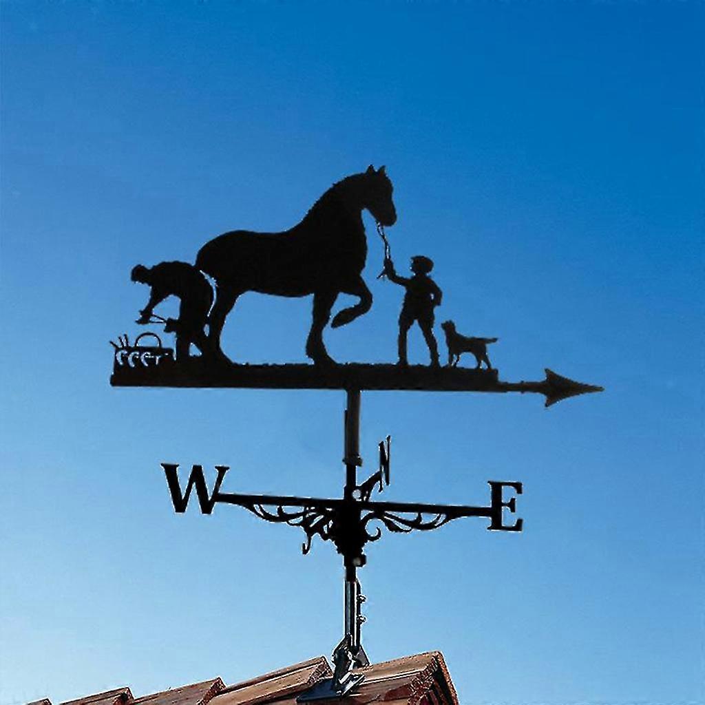 Metal Weathervane Farmer And Horse Mount Weather Vane Wind Direction ...