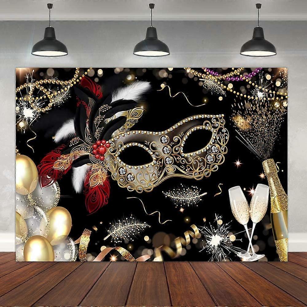 YQ 7x5ft Masquerade Party Photo Backdrops Gold and Black Mask Feather ...
