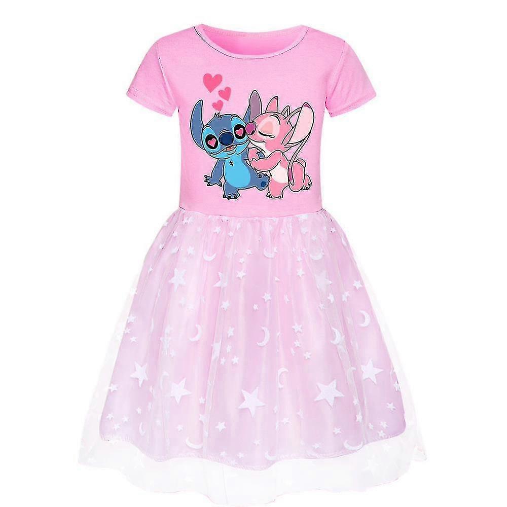 Kids Girls Lilo & Stitch Cartoon Print Dress Tulle Skirt Birthday Party ...