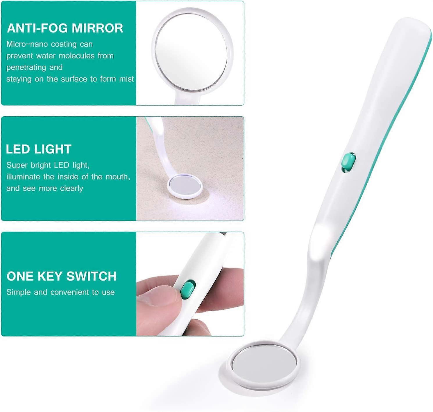Dental Mirror with Light Tool LED Light Oral Mirror Anti Fog Dental ...