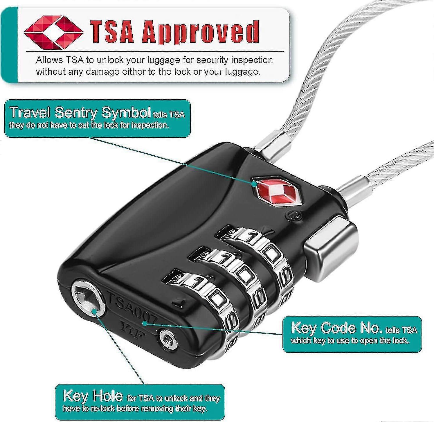2024 TSA Luggage Lock,3 Digit Combination Padlock Codes (Black, 1 Pack ...