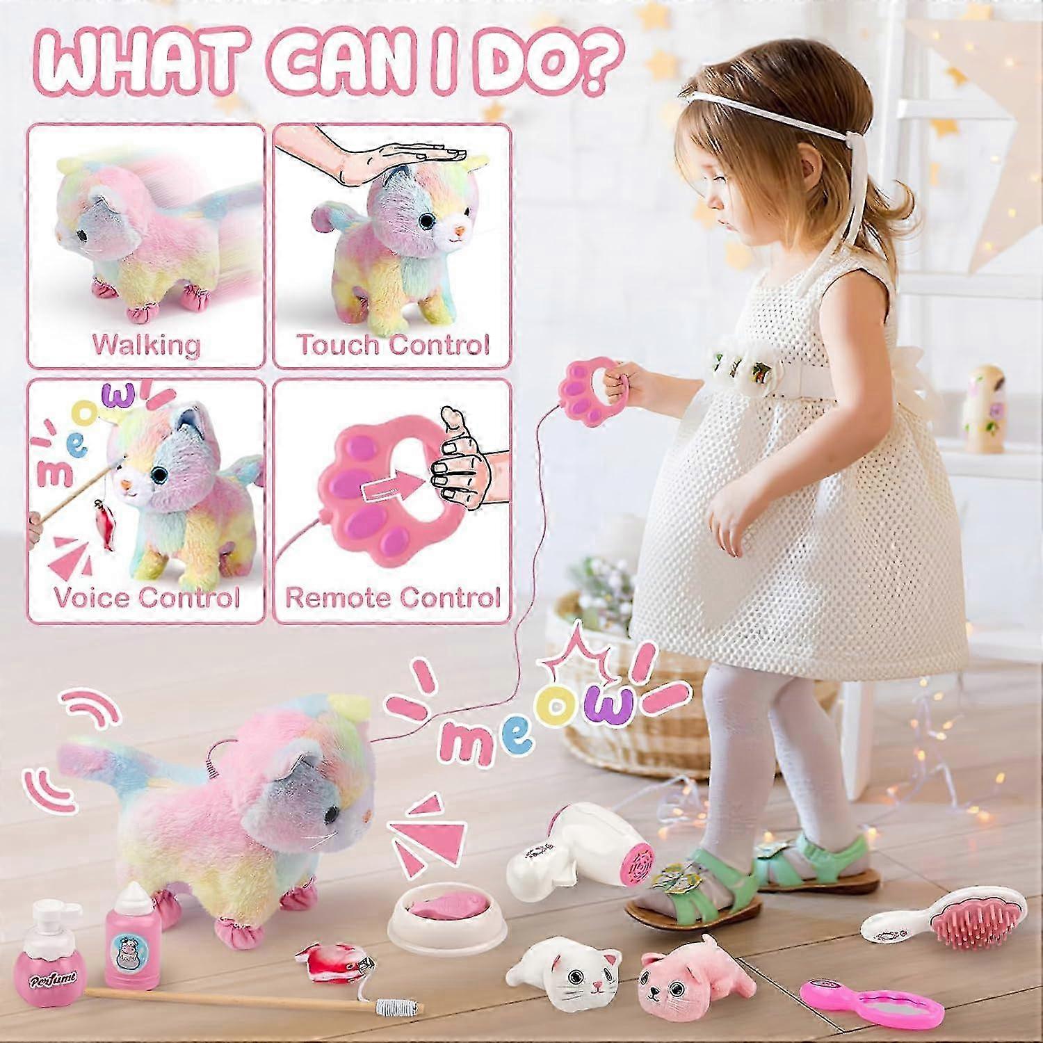 Remote Control Electronic Plush Cat for Kids,Interactive Electronic Cat ...