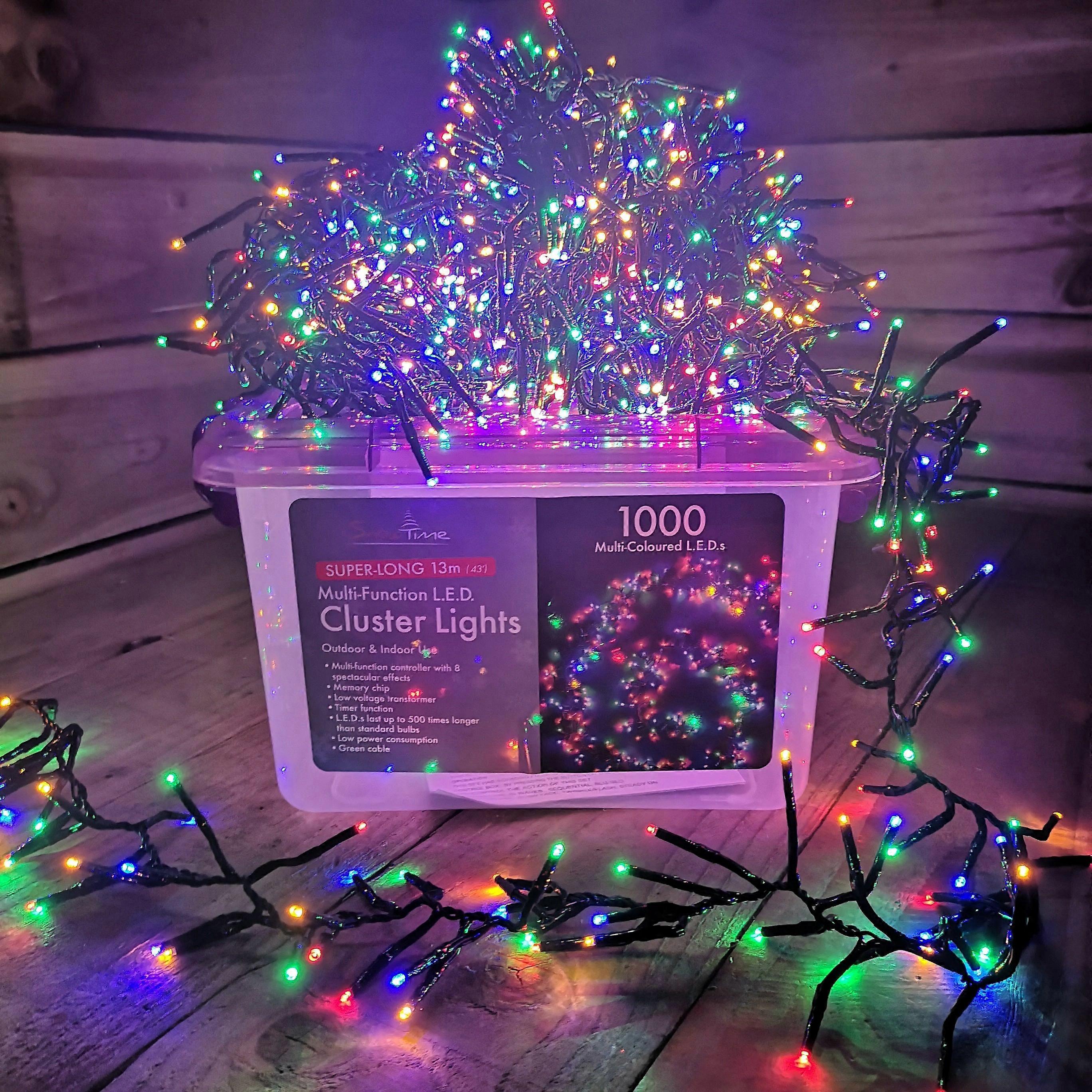 1000 Snow Time Christmas Indoor Outdoor Multi Coloured Led Cluster ...