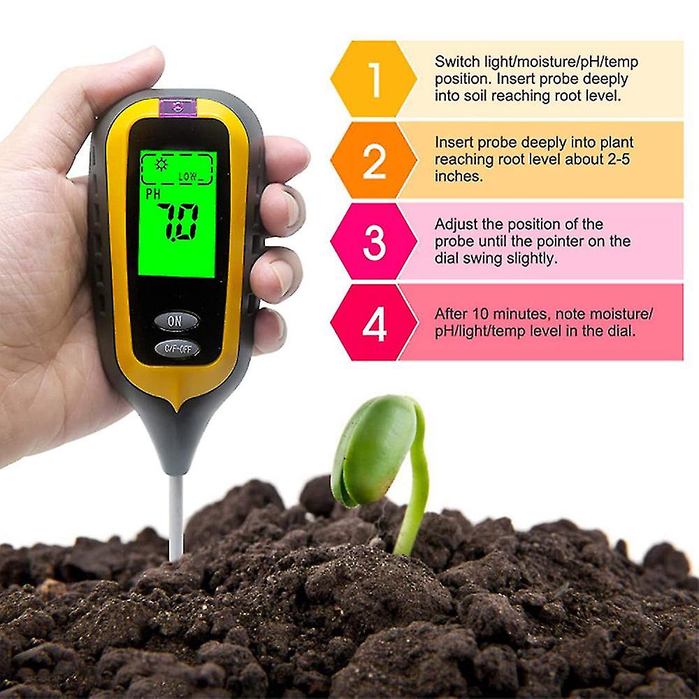 Soil Moisture Meter 4 In 1 Soil Test Kit Gardening Tools Ph, Light ...