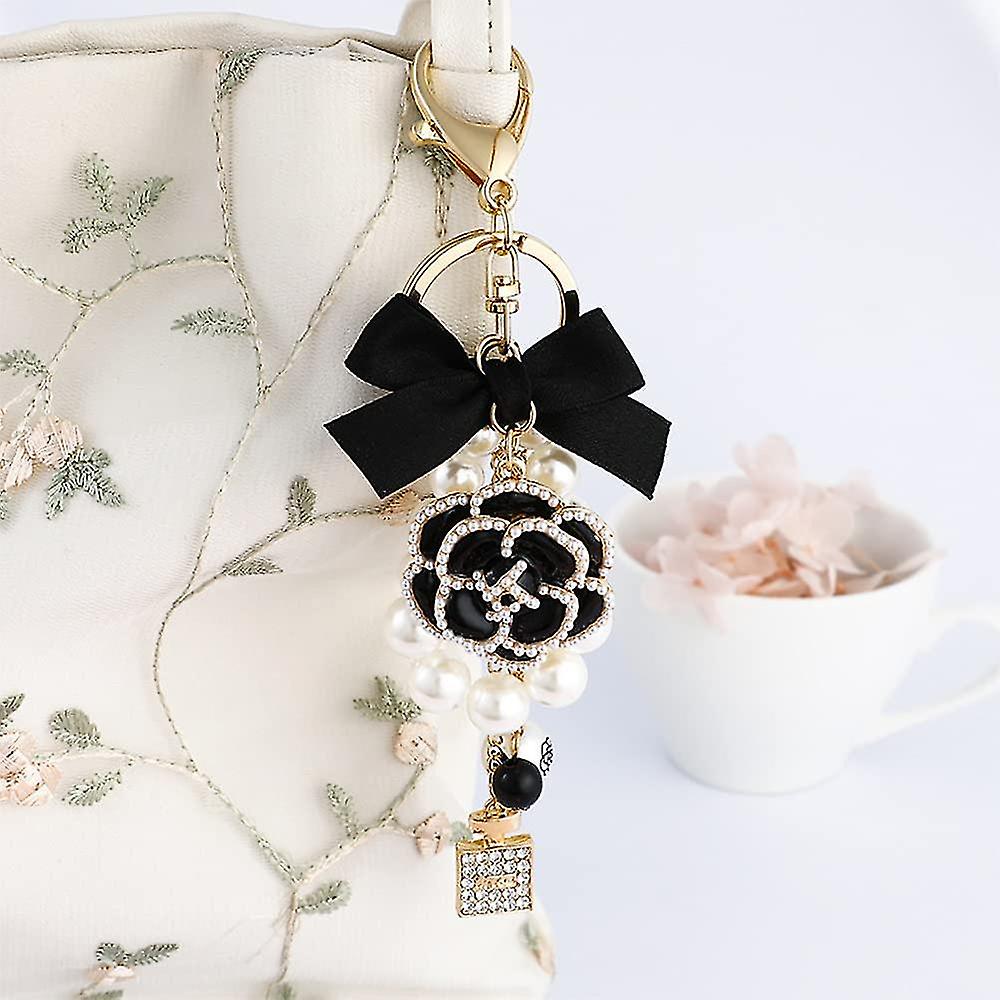 Perfume Bottle Diamond Keychain Bow-knot Pearl Beads Handbag ...