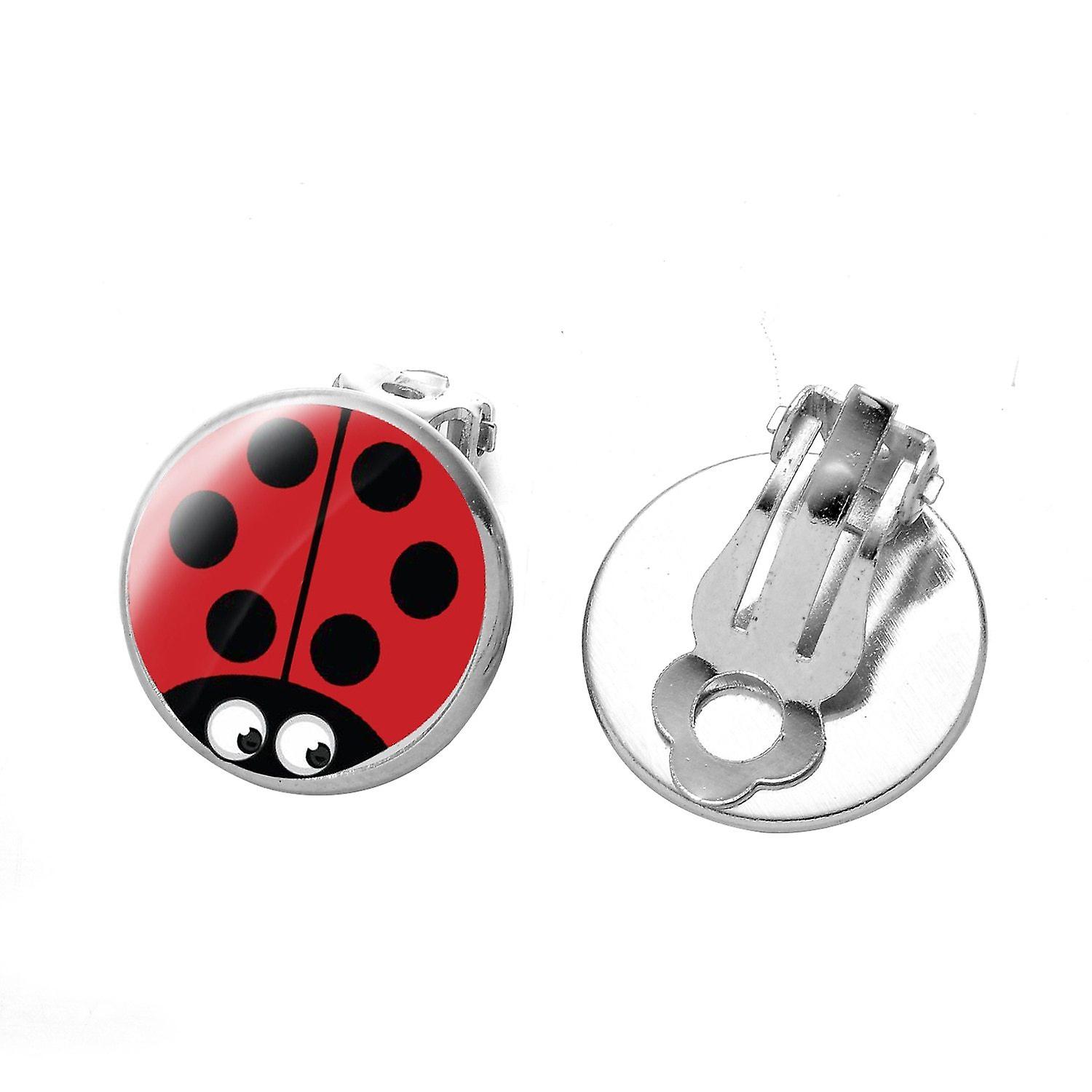 New Ear Clip Ladybug Earrings Cosplay Ladybug Circle Polka Dot Earrings ...