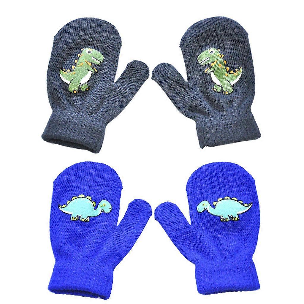 Kids Winter Full Fingers Gloves Warm Stretch Knitted Cartoon Dinosaur ...