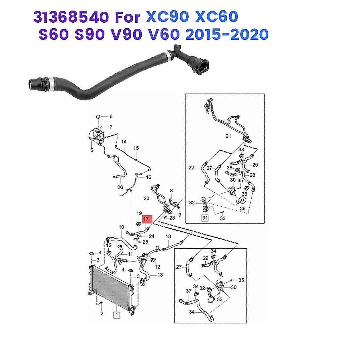 For Car Radiator Hose Line 31368540 for Volvo XC90 XC60 S60 S90 V90 ...