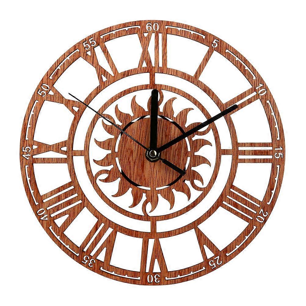 Round Wall Clock Modern Wooden Hanging Clock Novel Sun Shaped Clock ...