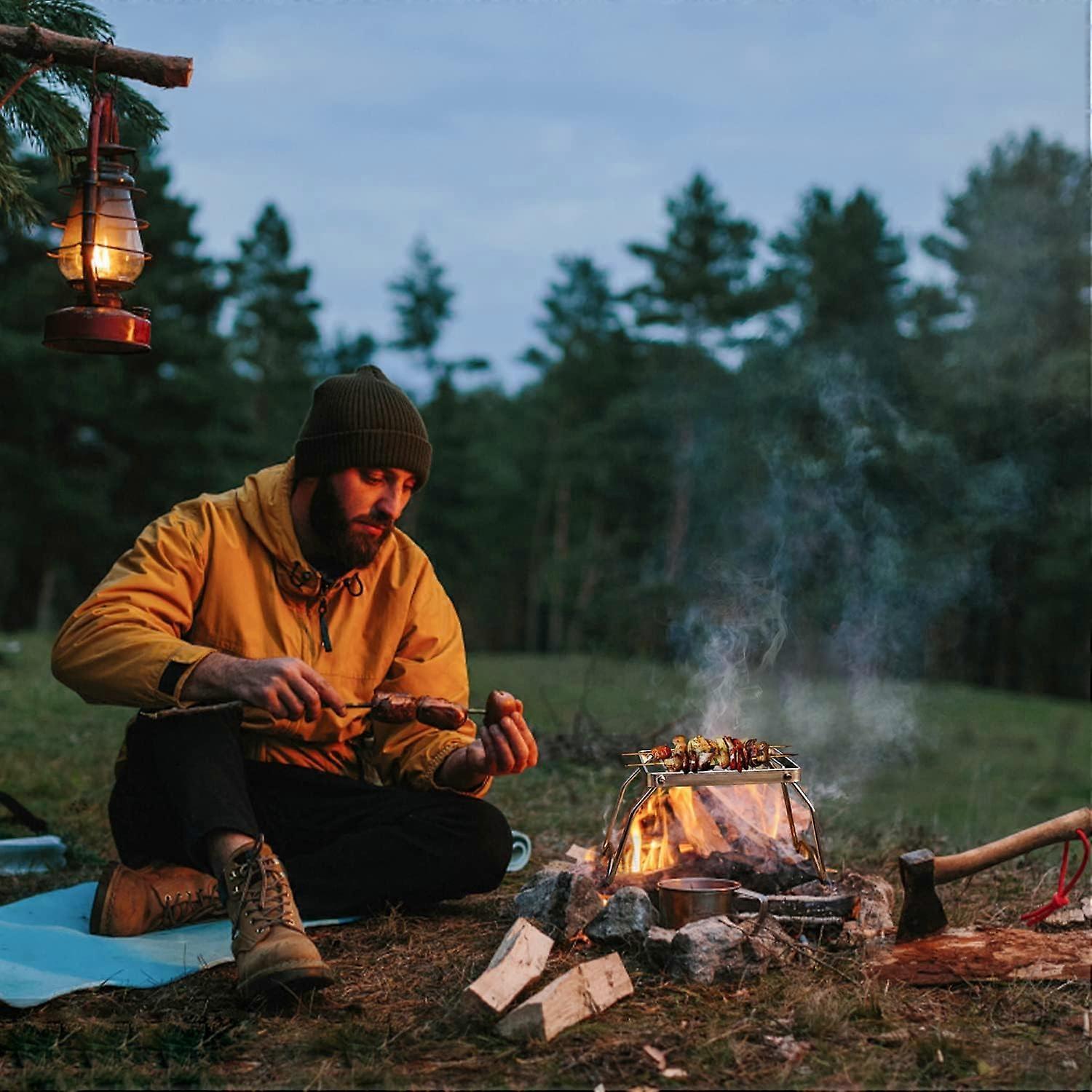 Collapsible Campfire Grill Camping Fire Pit, Portable Folding Barbecue Grill, Charcoal Grate ...