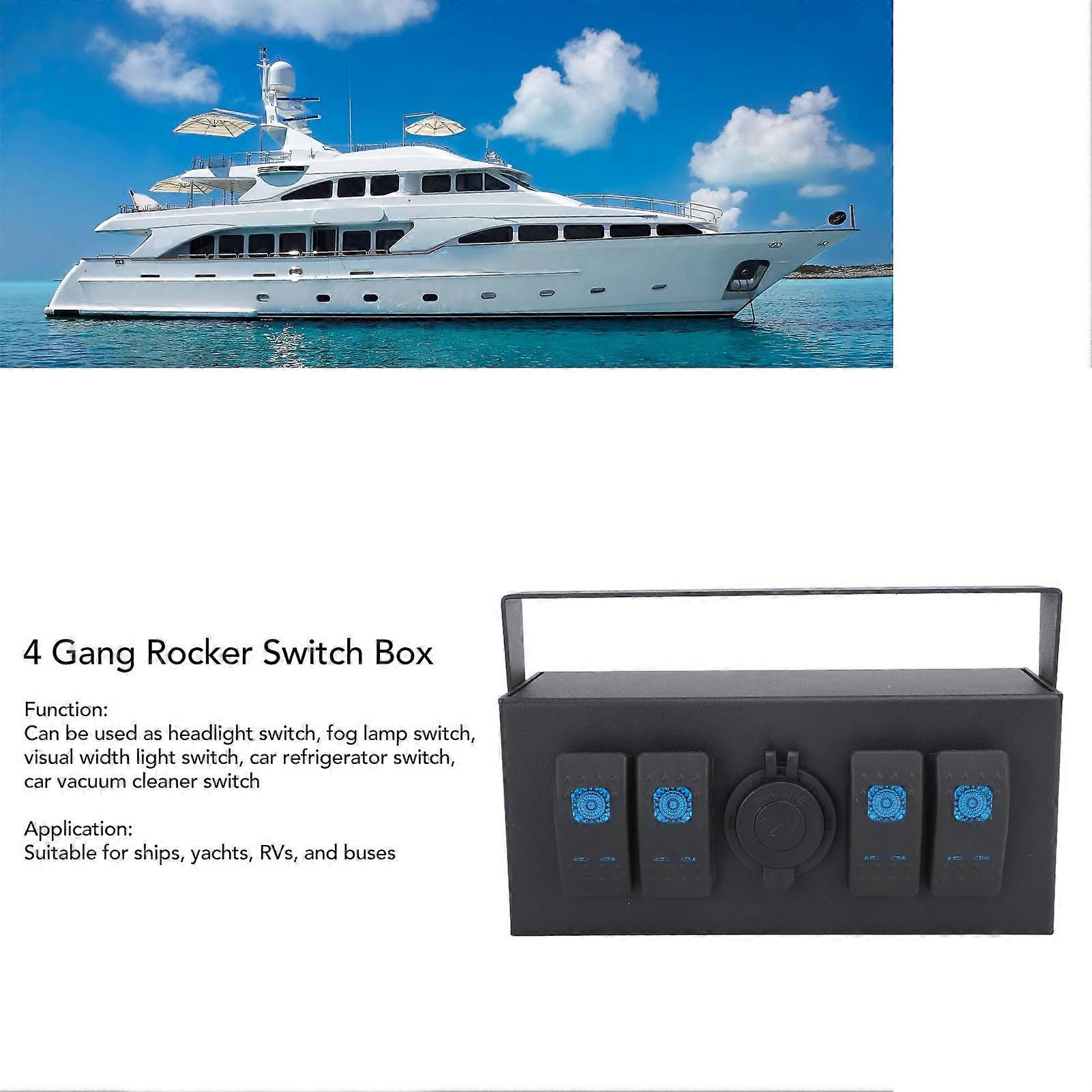 4 Gang Rocker Switch Box DC 12?24V ON Off Toggle Panel Box with ...