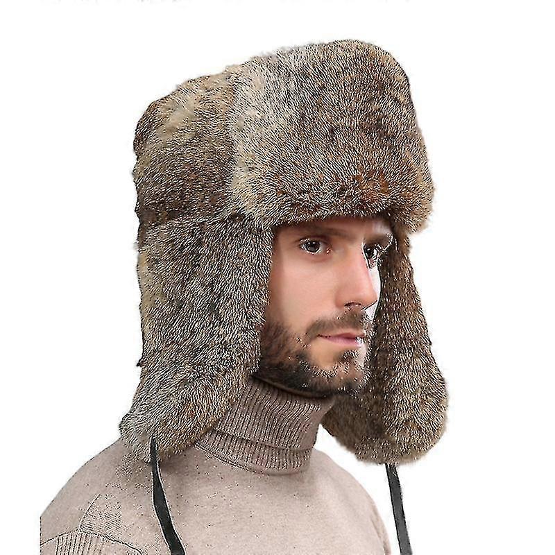 Genuine Rabbit Fur Russian Winter Hat Trapper Bomber W/ear Flaps ...