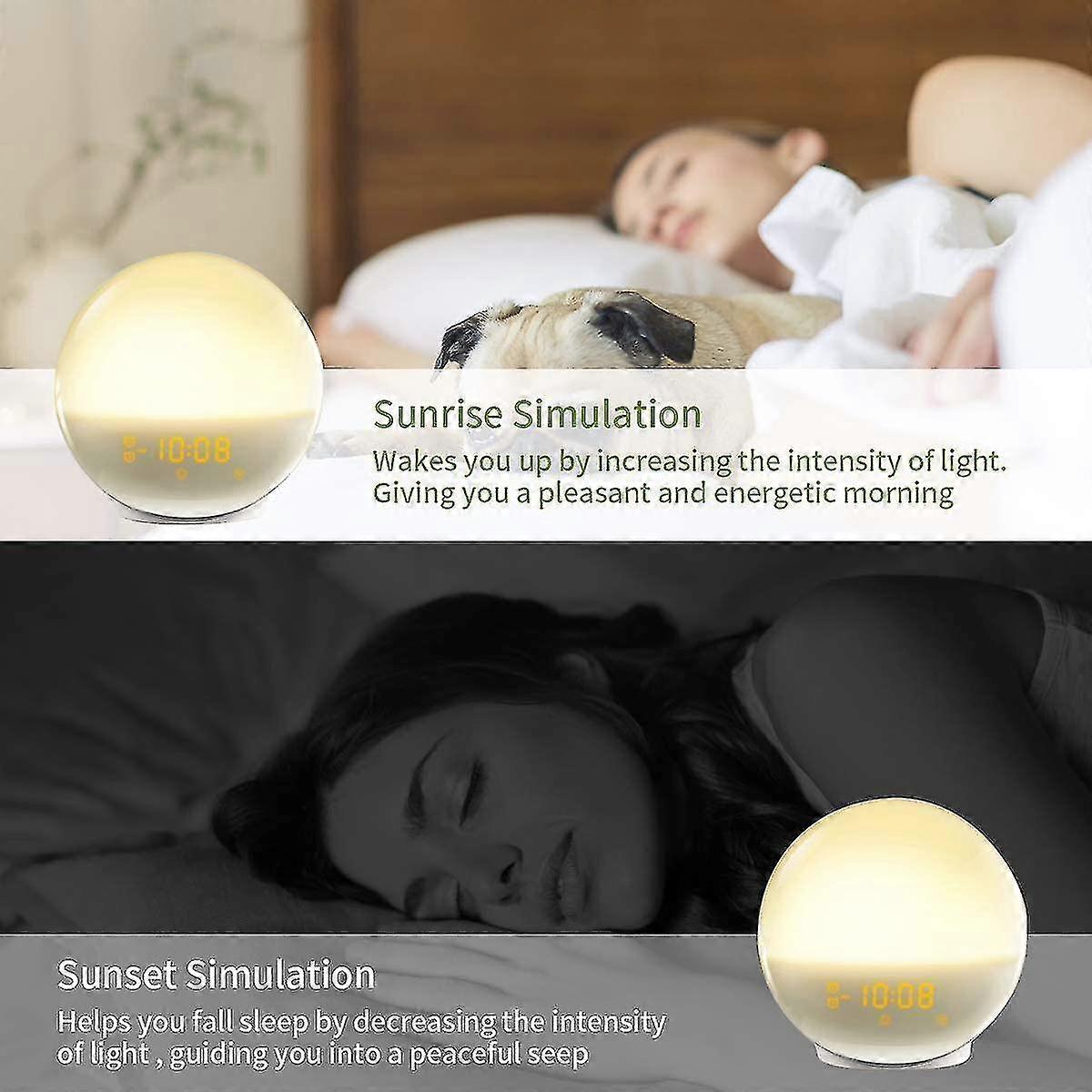 Smart Wake-up Light Sleep Aid Digital Dual Alarm Clock With 7 Colored ...