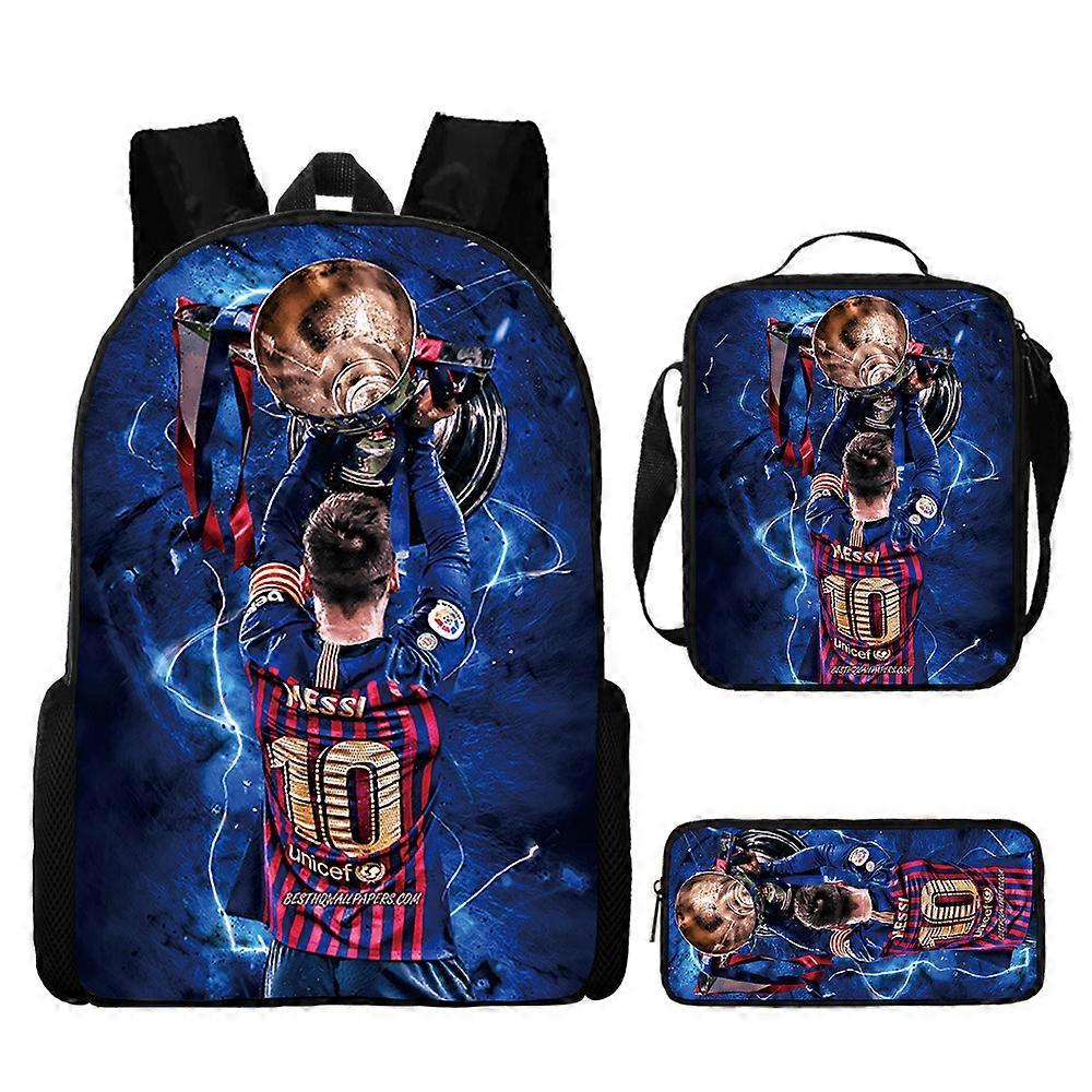 Football star Messi printed backpack three-piece set children's ...