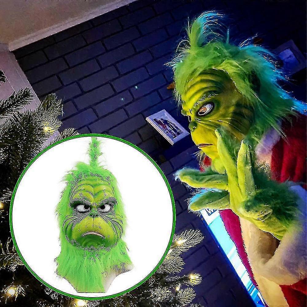 Christmas The Grinch Full Head Latex Mask Xmas Hat Monster Adult Gloves ...